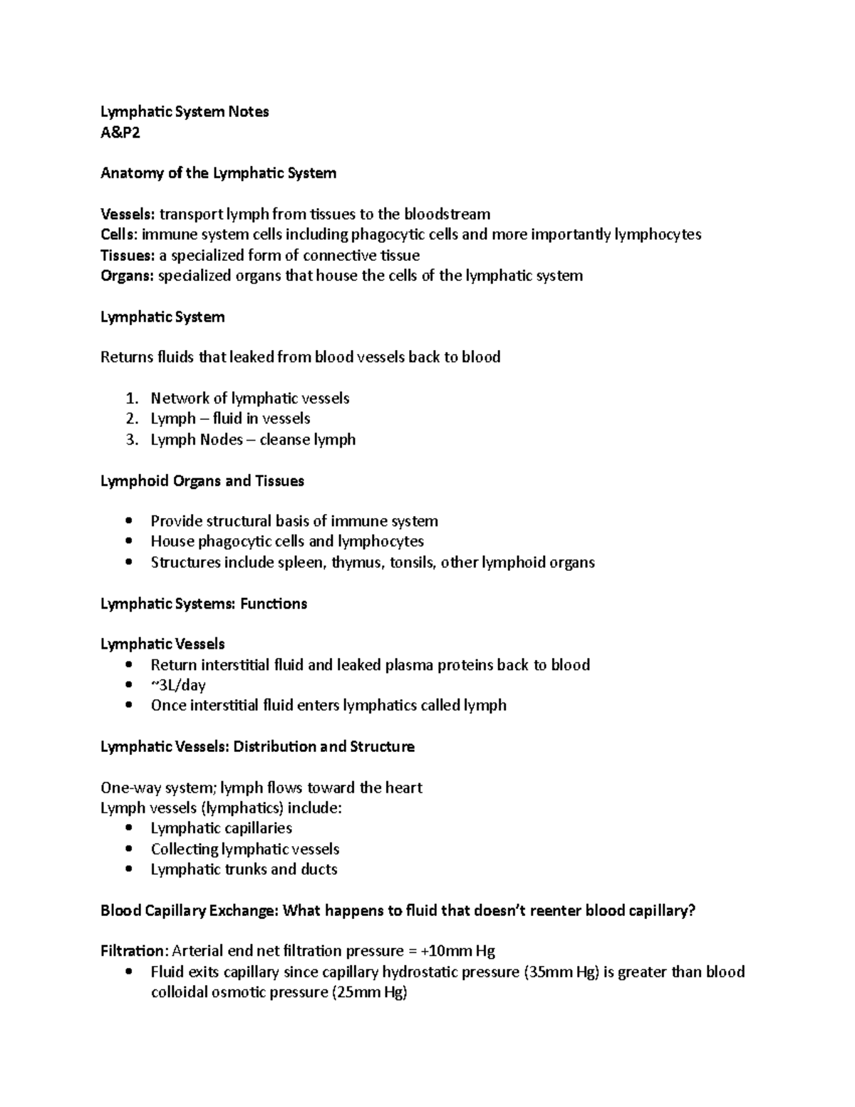 Lymphatic System Notes - Lymphatic System Notes A&P Anatomy of the ...