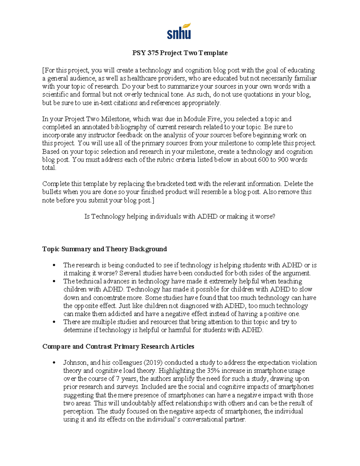 PSY 375 Project Two Template - PSY 375 Project Two Template [For this ...