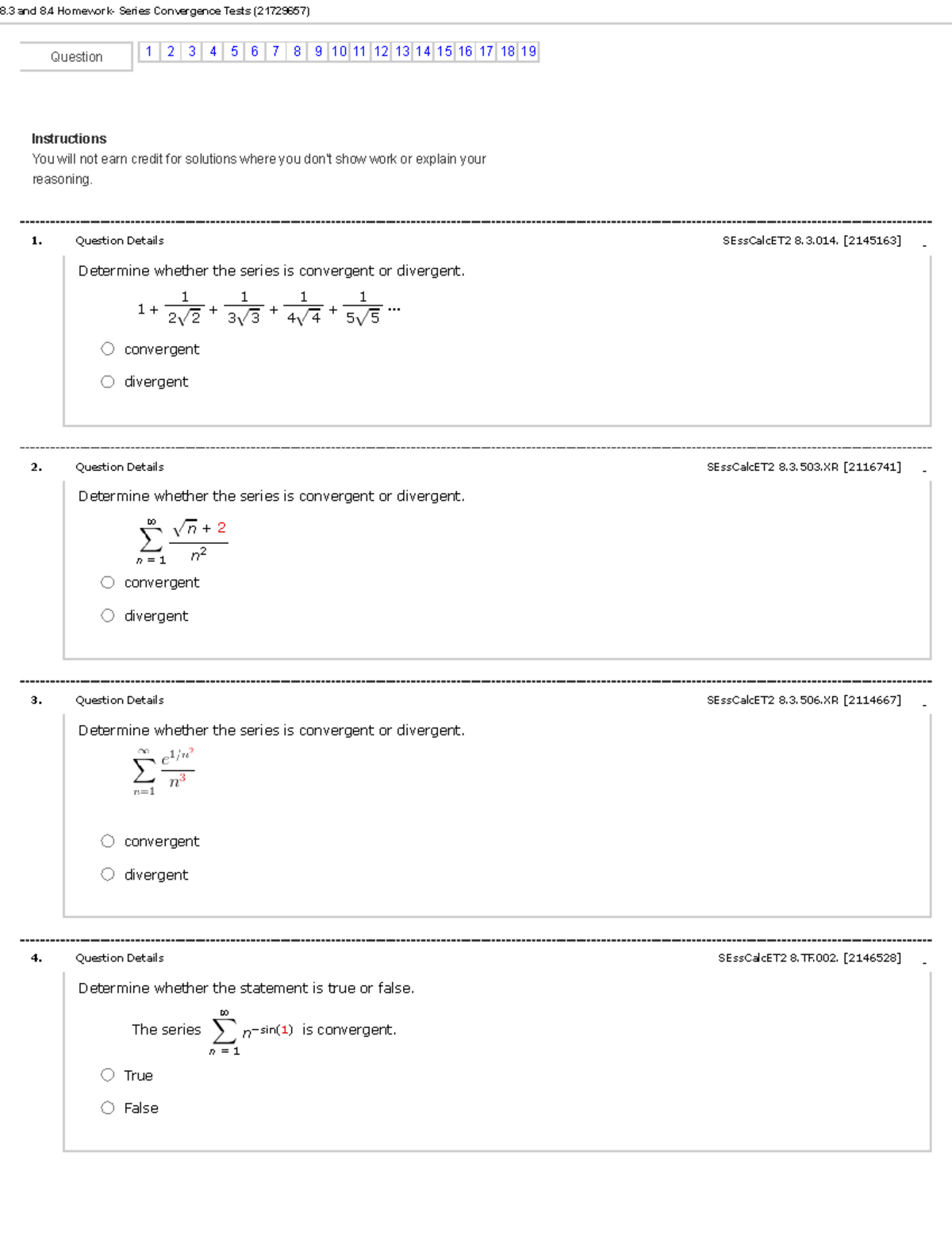 HW - Series convergence tests - Question 1 2 3 4 5 6 7 8 9 10 11 12 13 ...