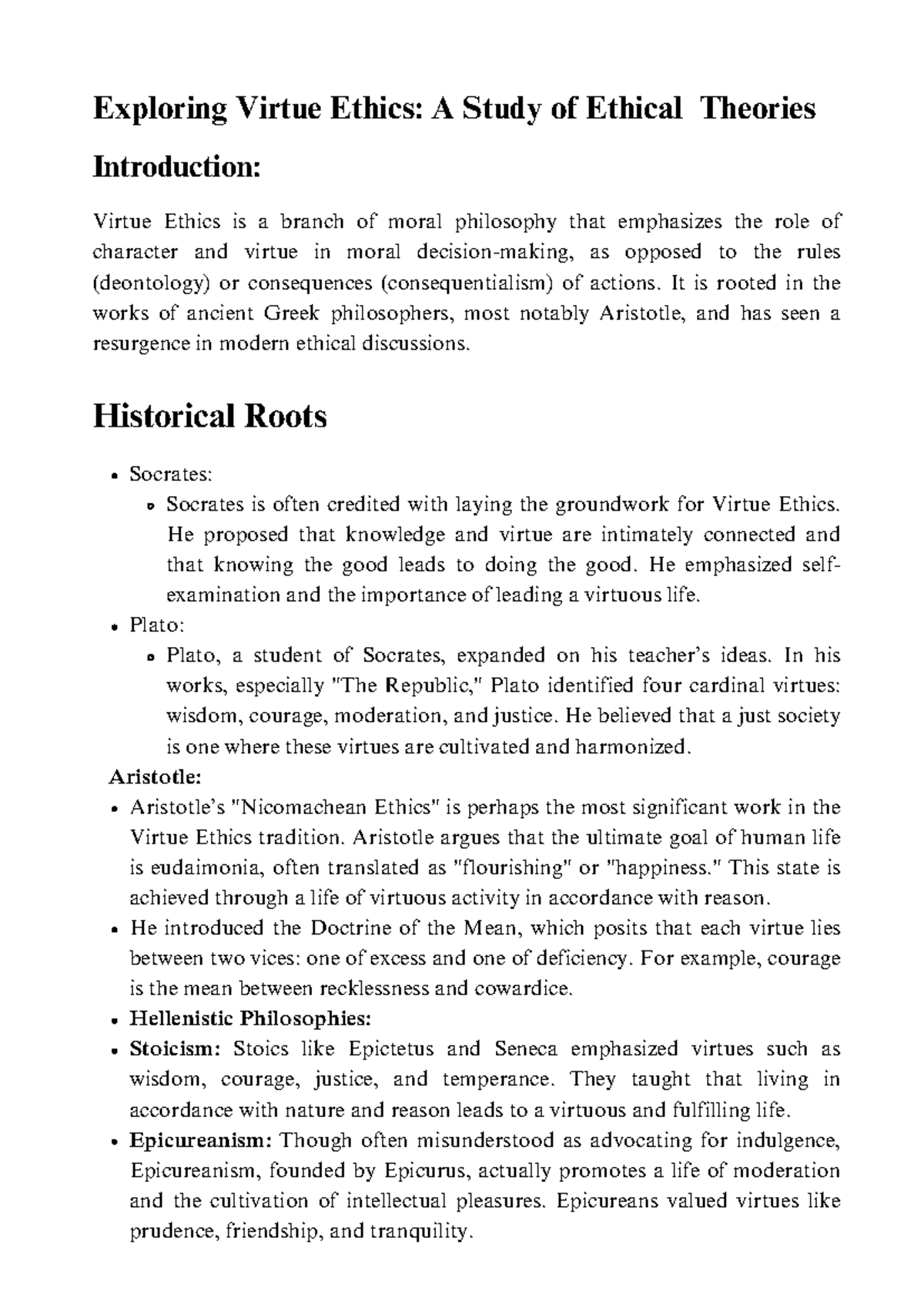 Exploring Virtue Ethics A Study of Ethical Theories - Exploring Virtue ...