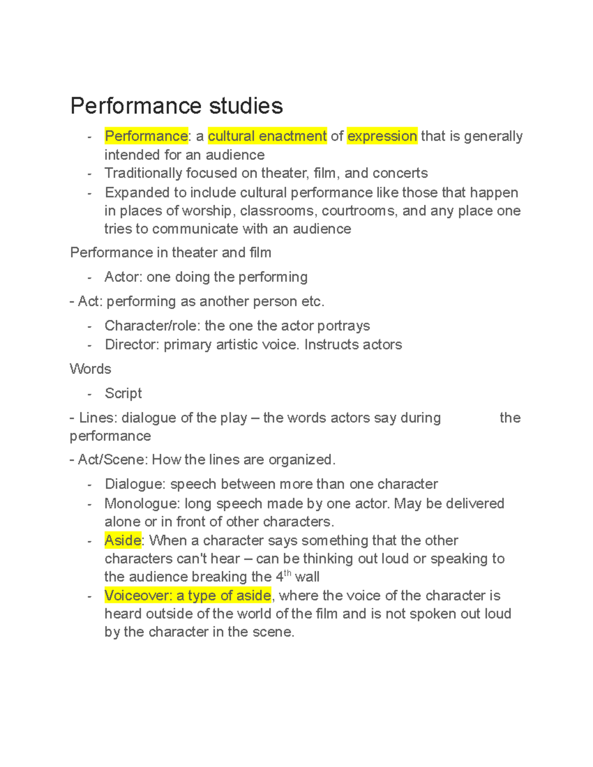 Notes performance studies - Performance studies Performance: a cultural ...