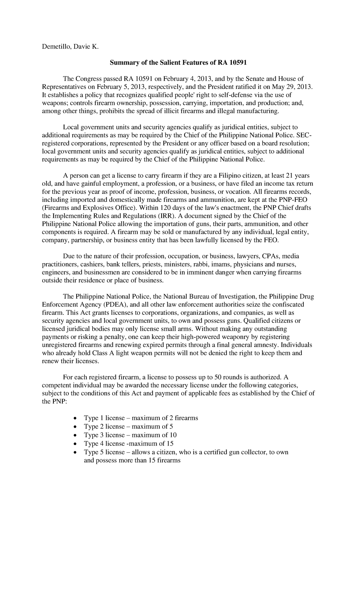 Activity 4 Demetillo 2 - Demetillo, Davie K. Summary of the Salient ...