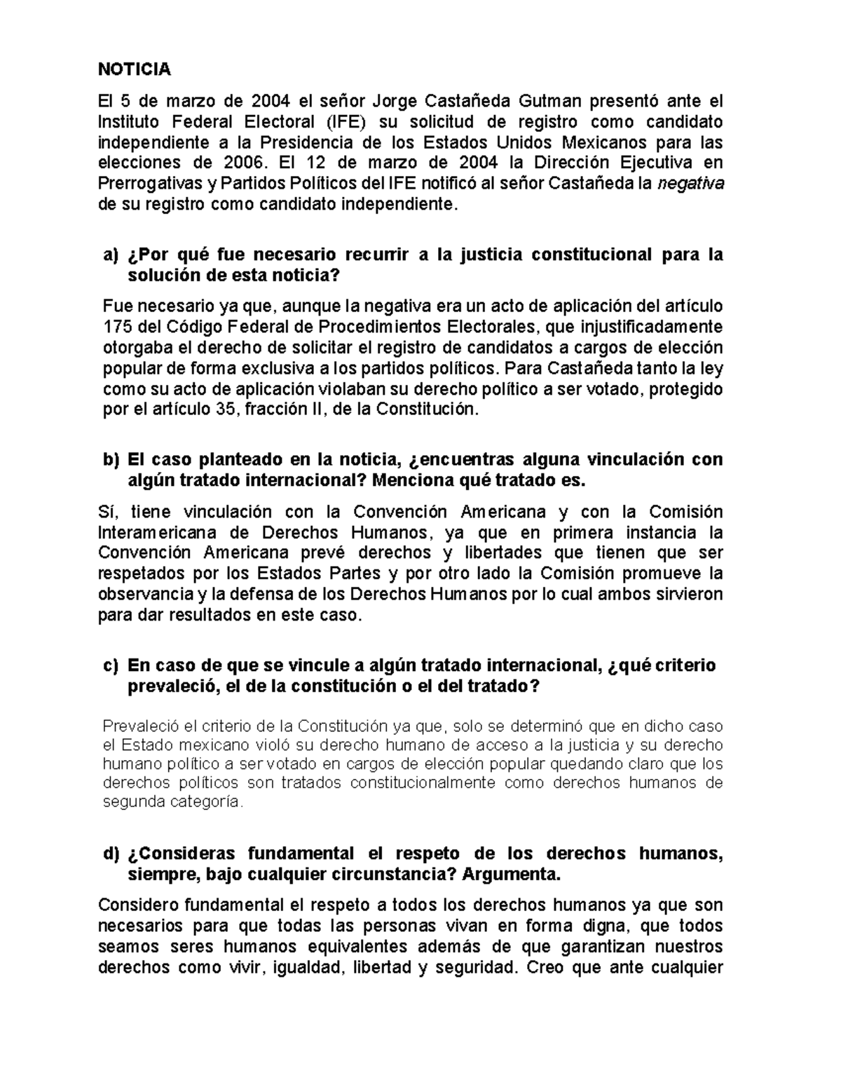 R4 U1 - derechos humanos - NOTICIA El 5 de marzo de 2004 el señor Jorge ...