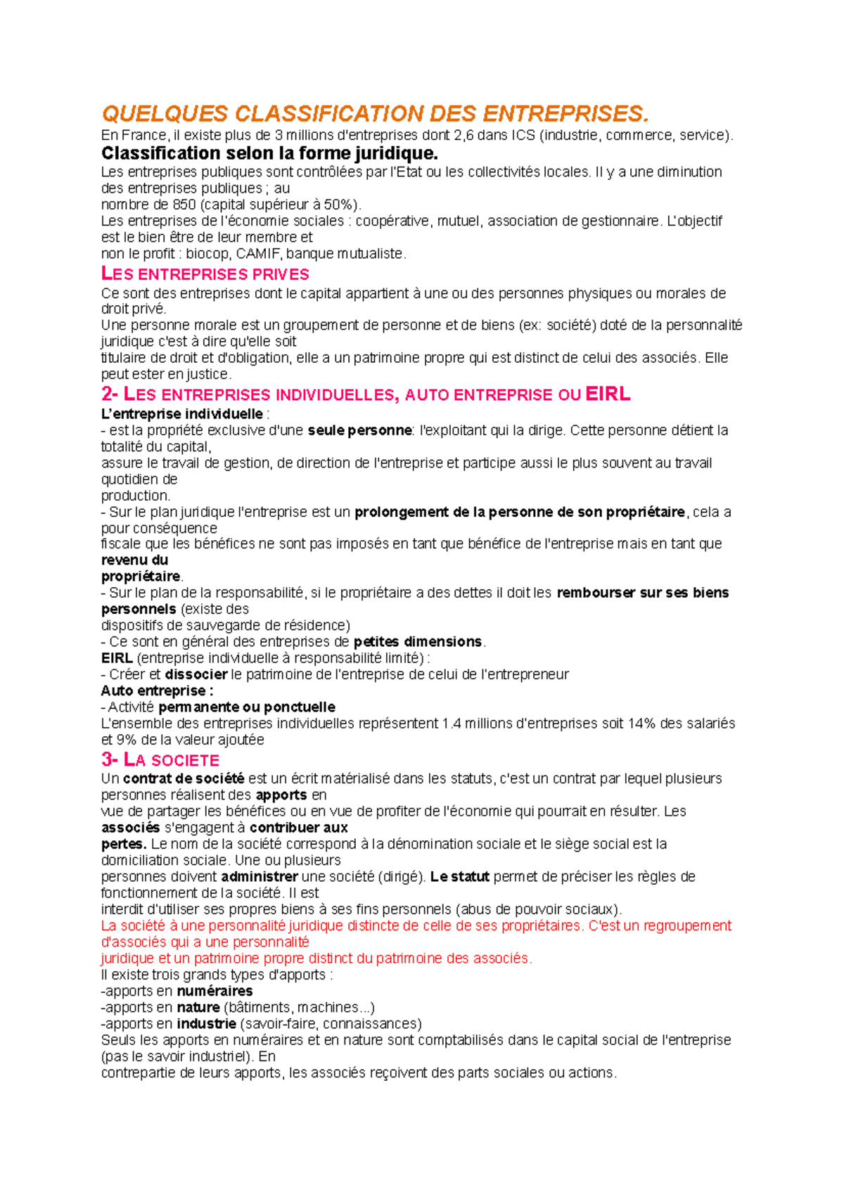 Quelques Classification DES Entreprises - QUELQUES CLASSIFICATION DES ...