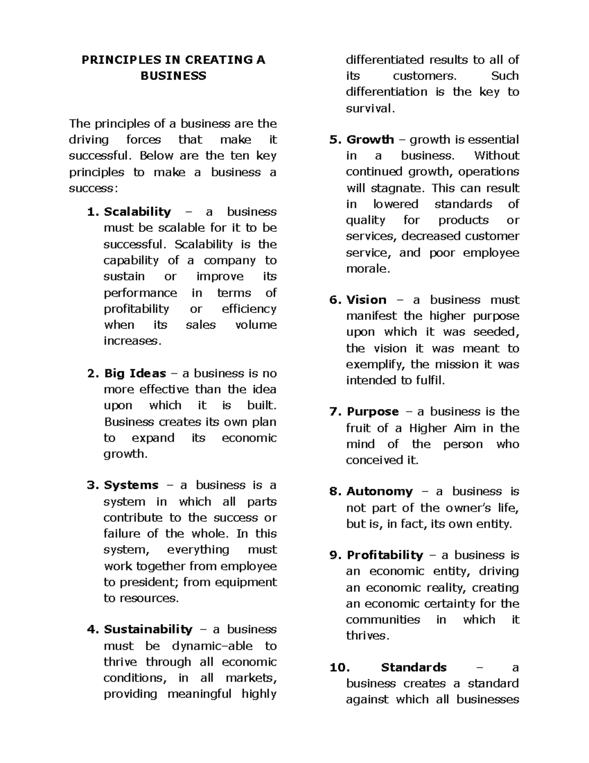 Principles IN Creating A Business - PRINCIPLES IN CREATING A BUSINESS ...