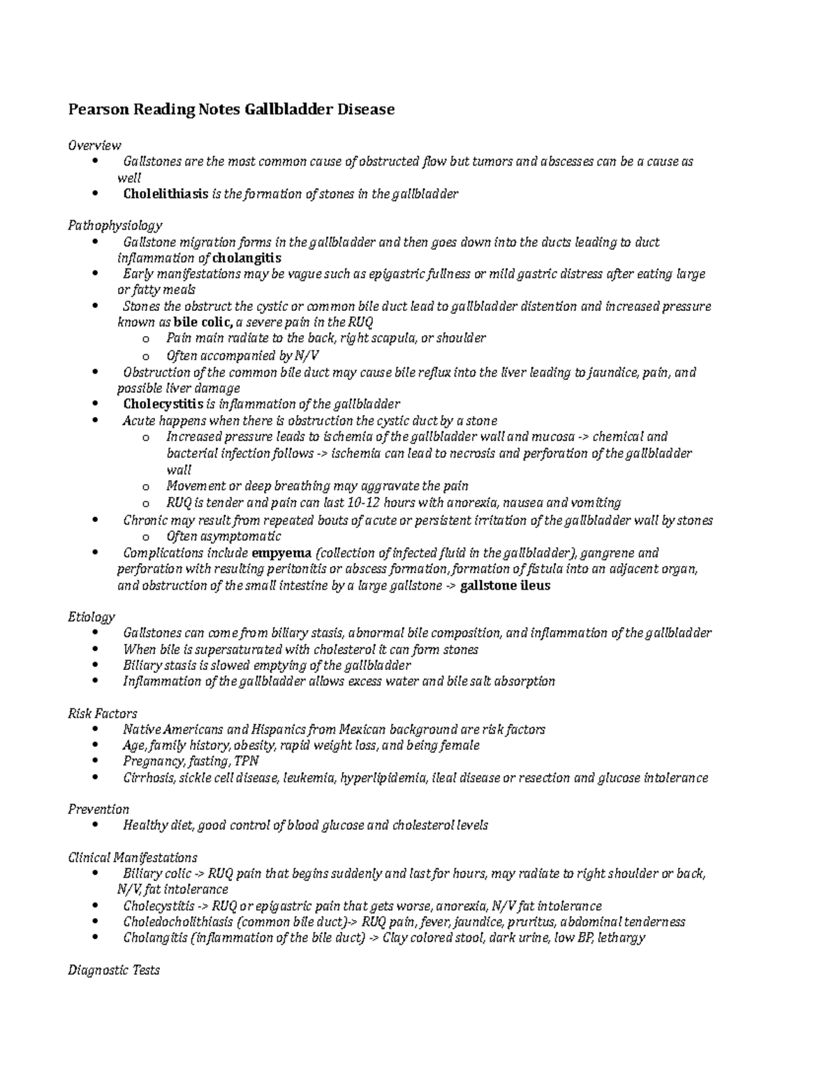 Pearson Reading Notes Gallbladder Disease - Pearson Reading Notes ...