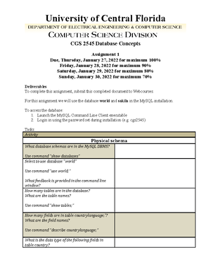 CGS2545 Assignment 1 - bruh - University of Central Florida CGS 2545 Database Concepts ...