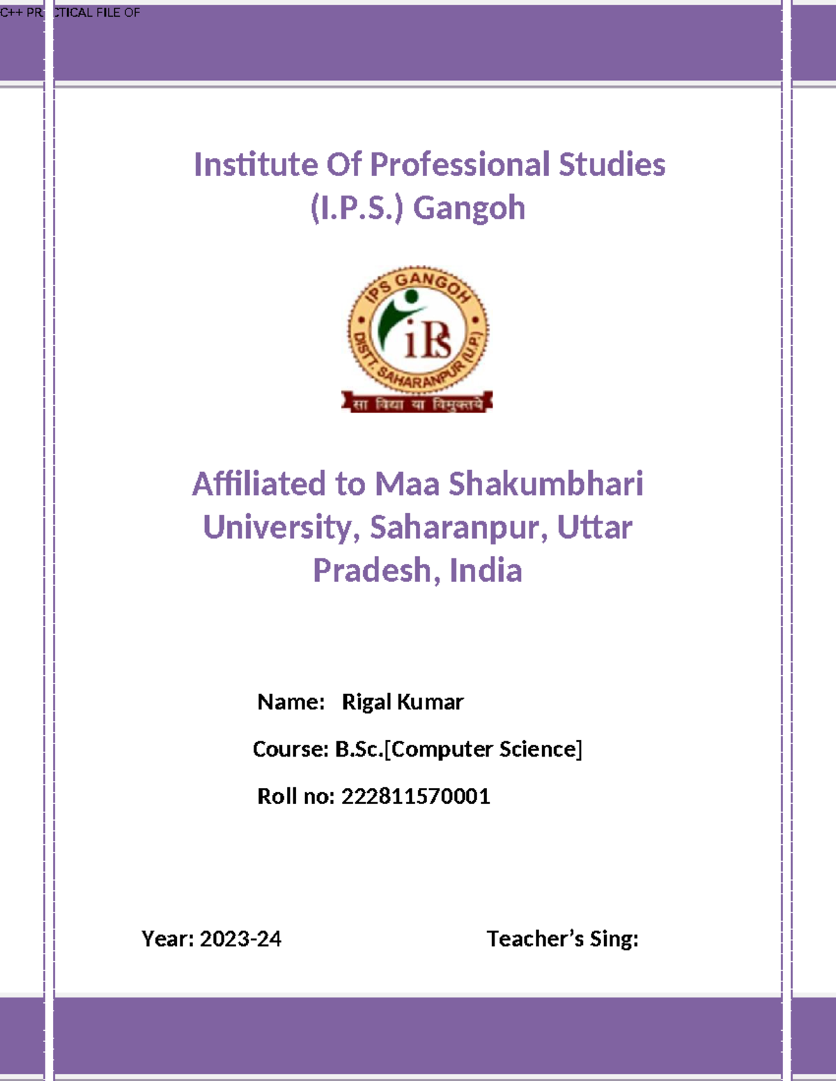 C++ Practical File for the BCA Students - C++ PRACTICAL FILE OF ...