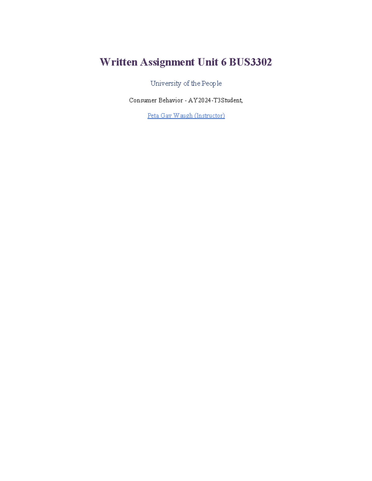 Written assignment unit 6 bus3302 - Written Assignment Unit 6 BUS University of the People ...