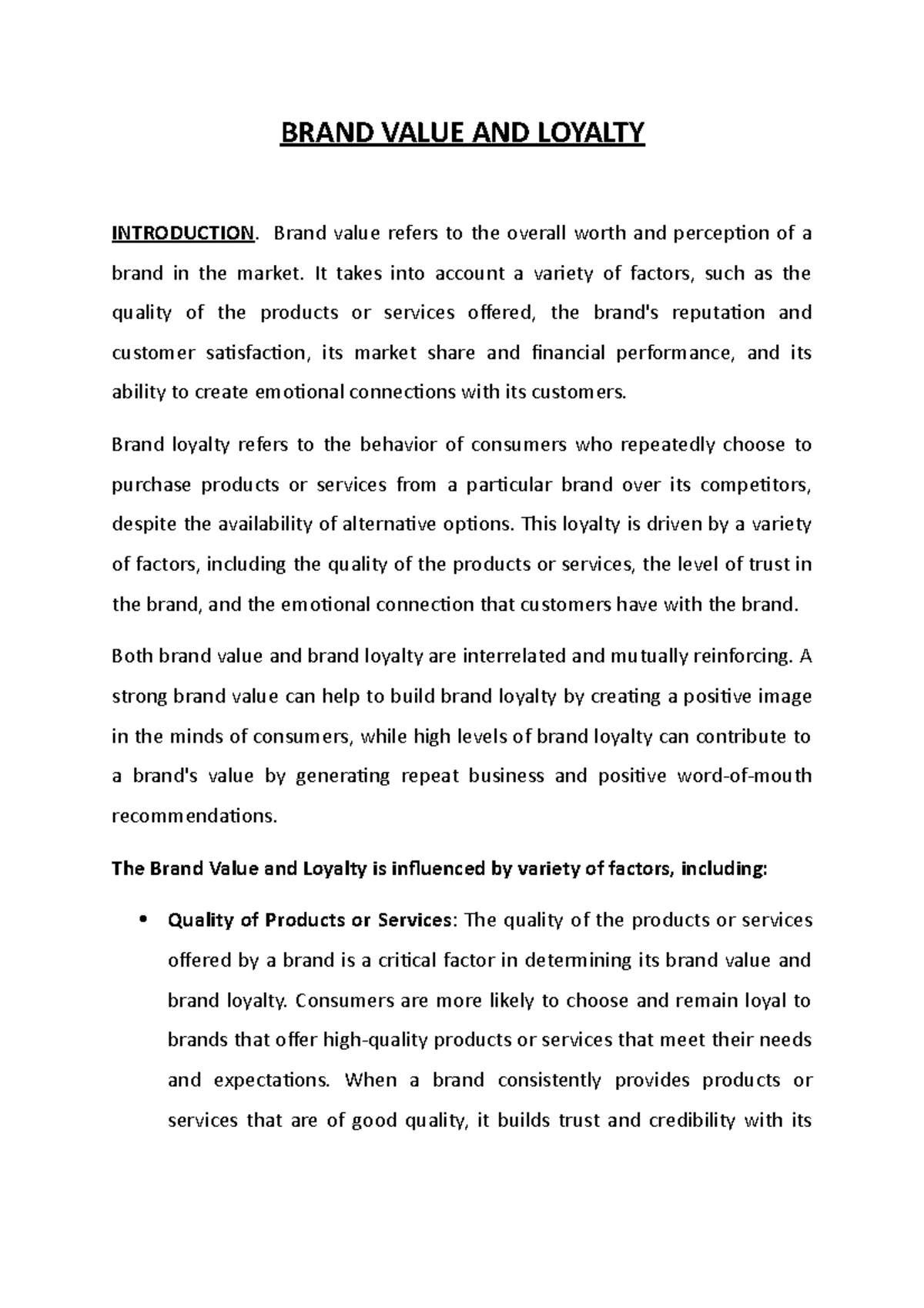 Brand Value And Loyalty BRAND VALUE AND LOYALTY INTRODUCTION Brand brand-value-and-loyalty-brand-value-and-loyalty-introduction-brand
