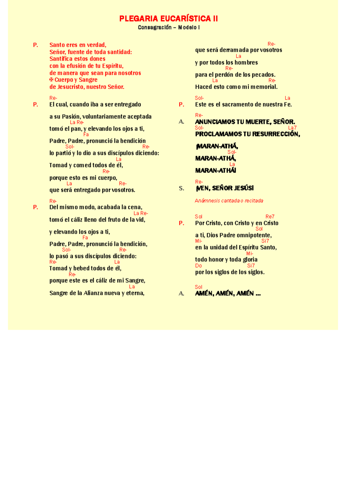 Plegaria Eucaristica II - Consagracion - Modelo I - 177 PLEGARIA ...