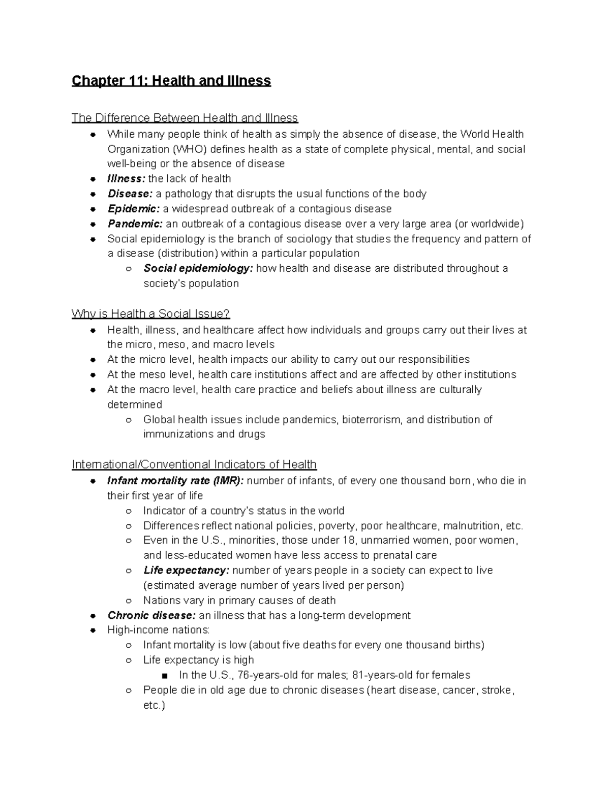 Chapter 11: Health and Illness - Chapter 11: Health and Illness The ...