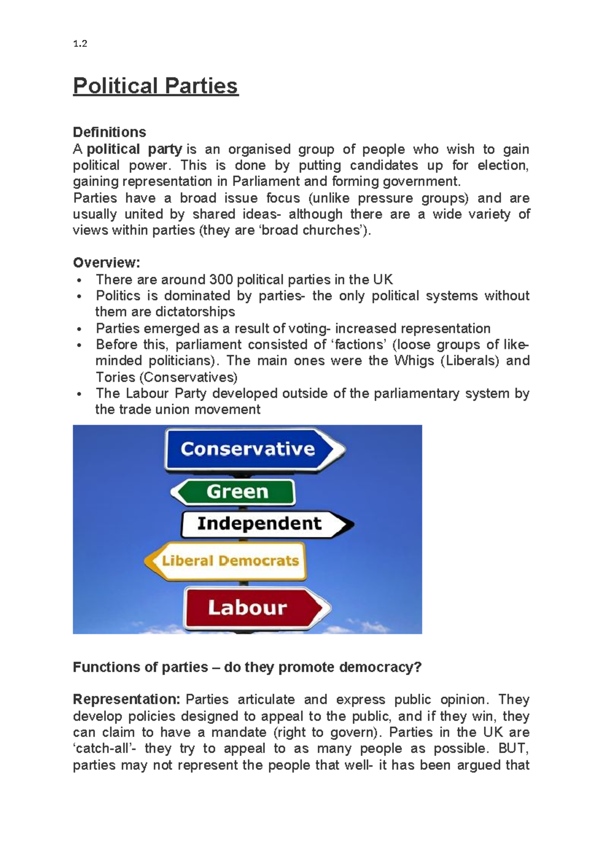 2 Political Parties Notes - Political Parties Definitions A political ...