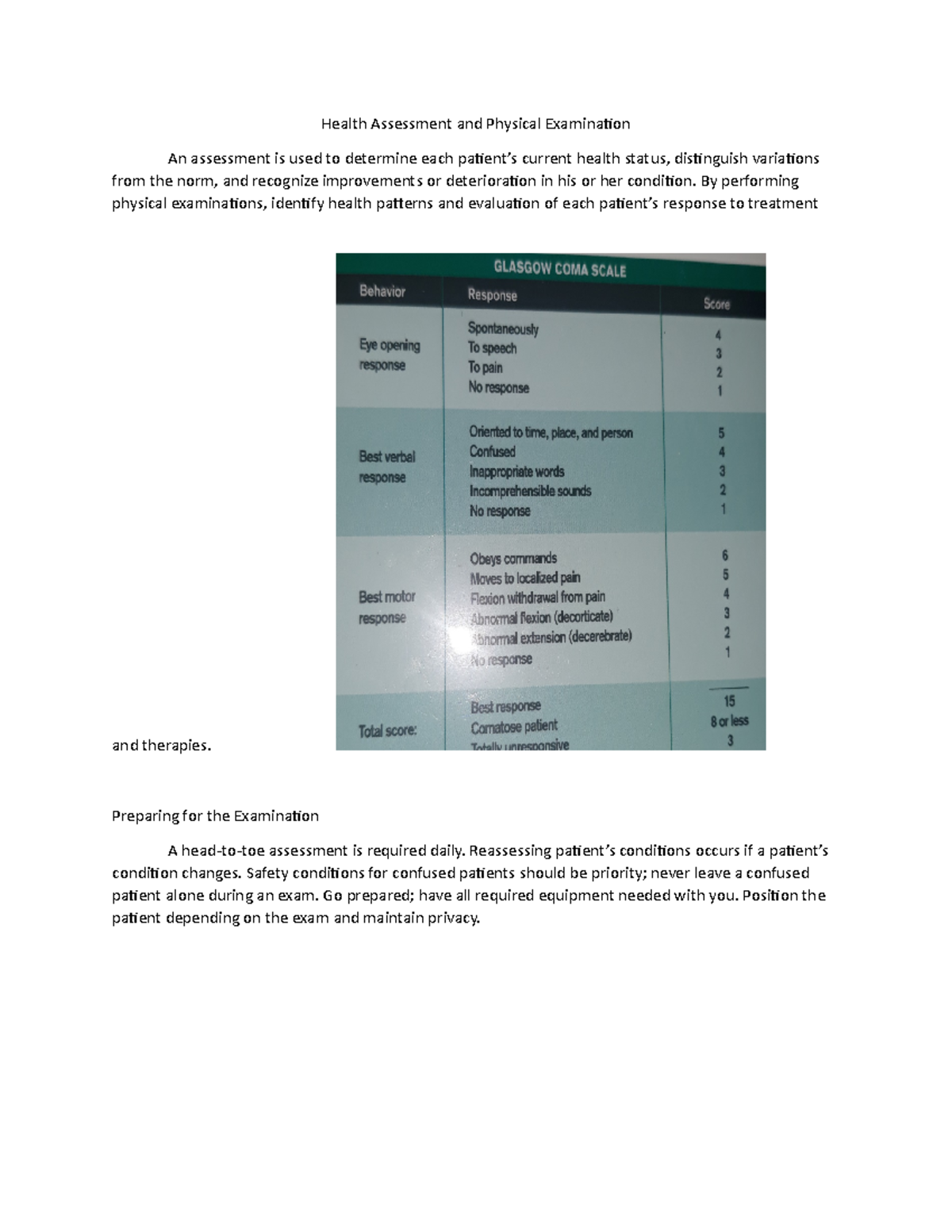 Physical Assessment-Nurses actions, complete head to toe - Health ...