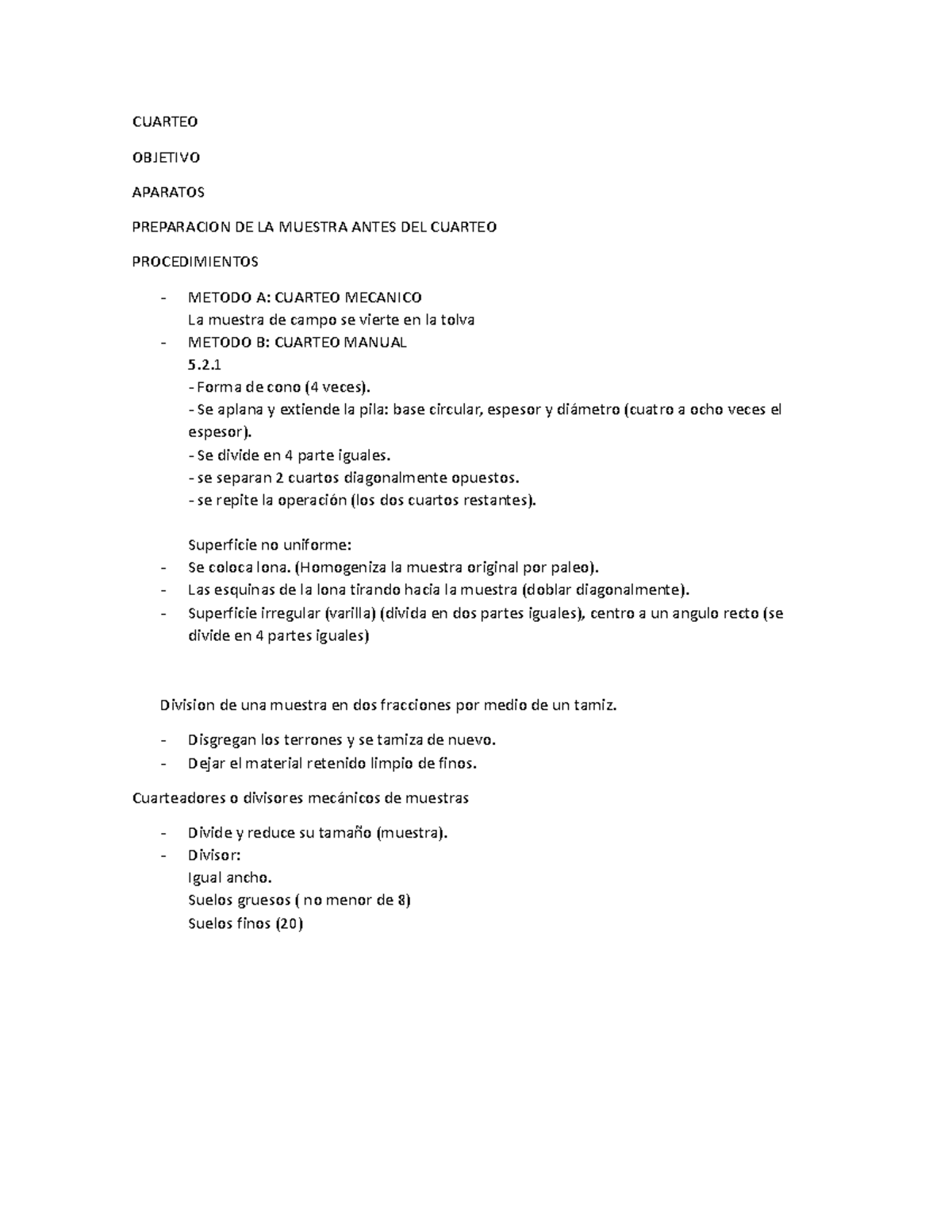 Cuarteo - CUARTEO OBJETIVO APARATOS PREPARACION DE LA MUESTRA ANTES DEL ...