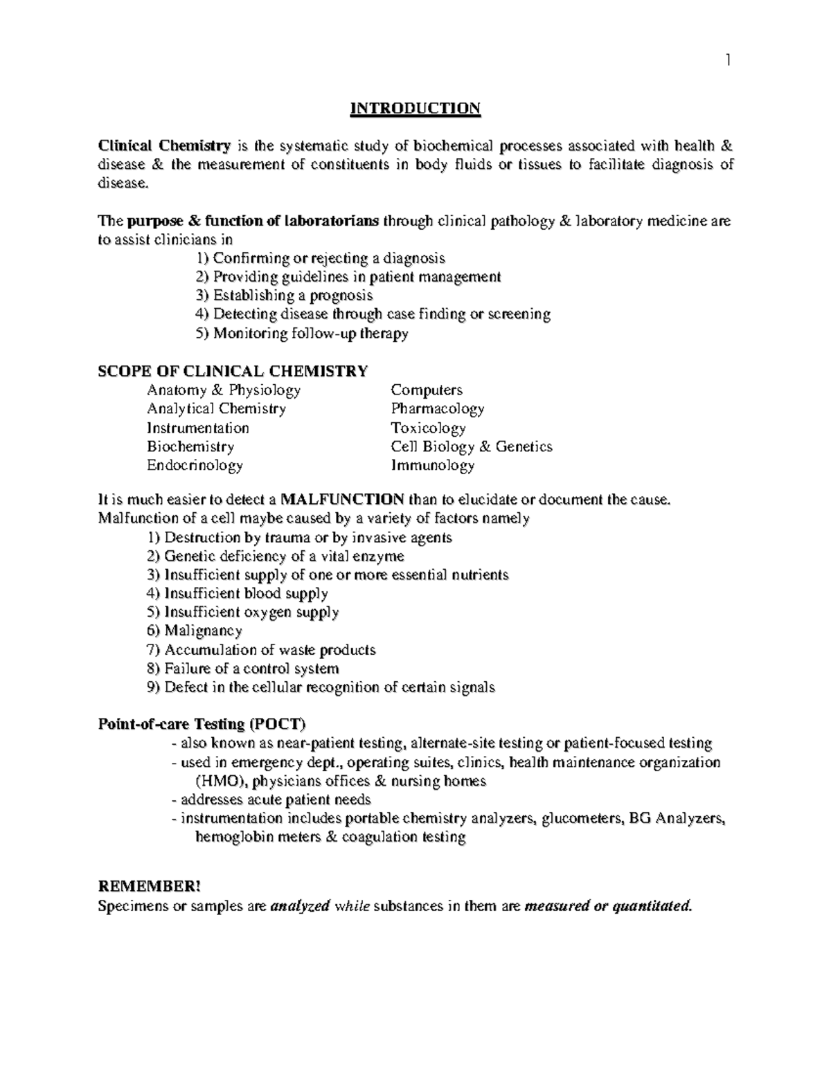 Clinical Chemistry - I I N N T T R R O O D D U U C C T T I I O O N N C ...