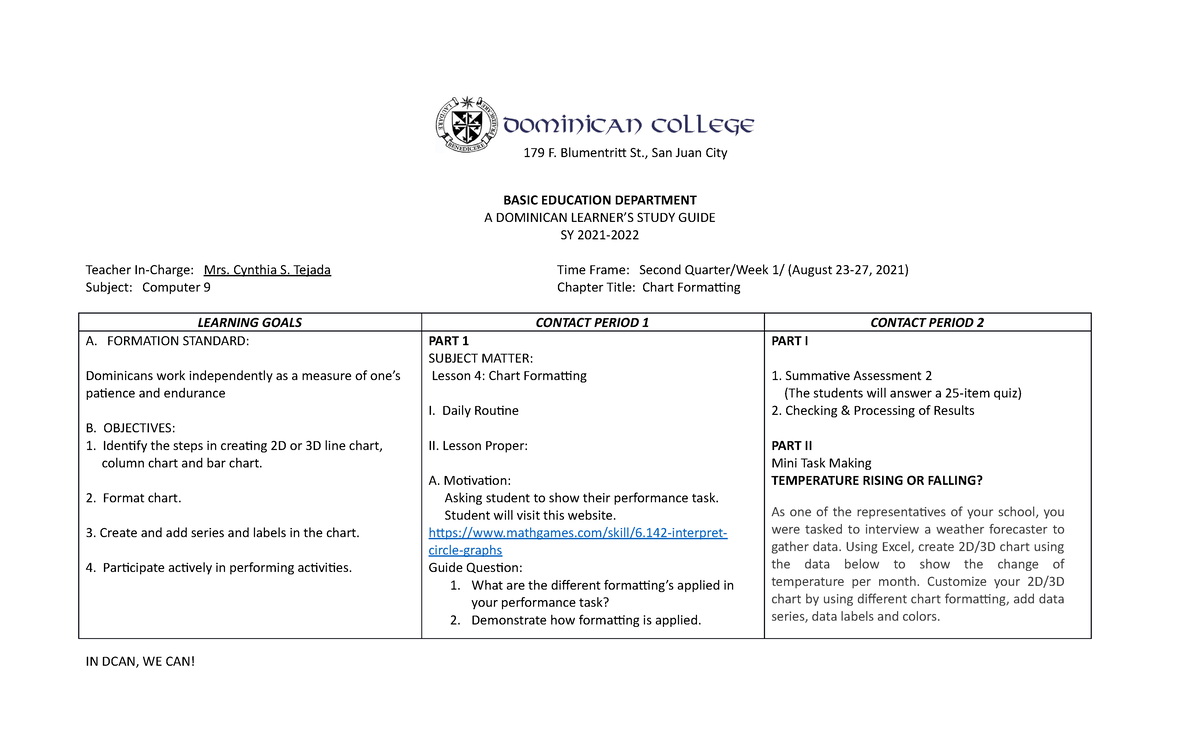 Computer 9 2 Ndqtr WK 1 - study guides - BASIC EDUCATION DEPARTMENT A DOMINICAN LEARNER’S STUDY ...