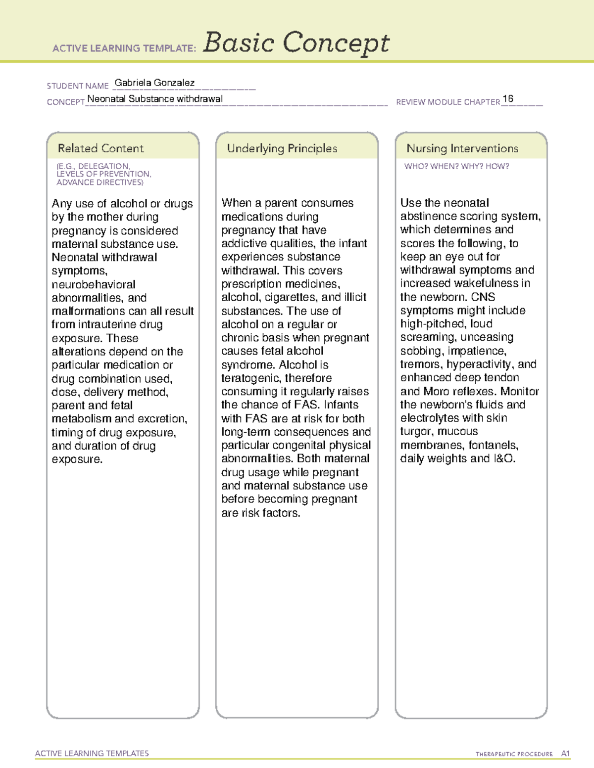 Active Learning Template Basic Concept (Neonatal Substance Withdrawal ...