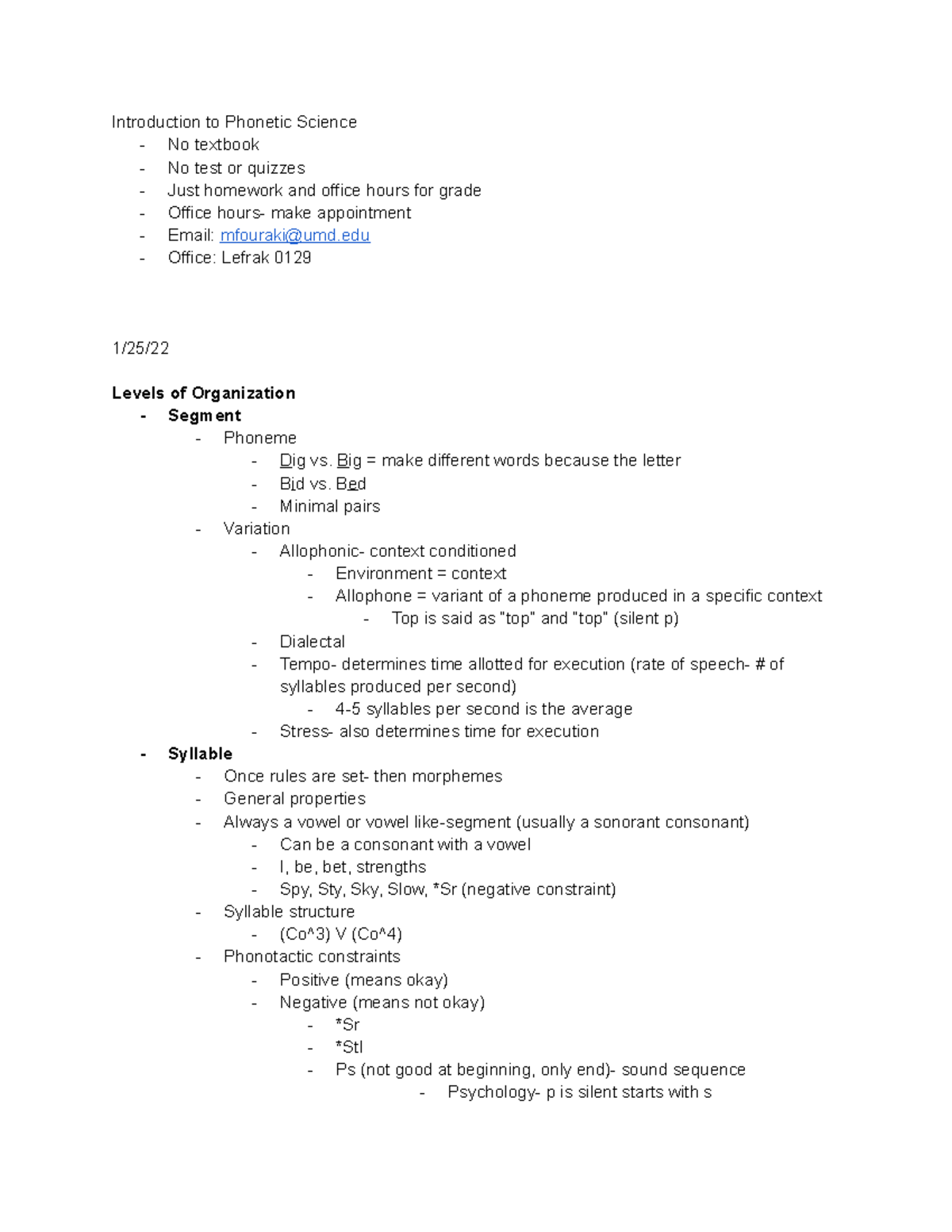 HESP 403 class notes - Introduction to Phonetic Science - No textbook ...