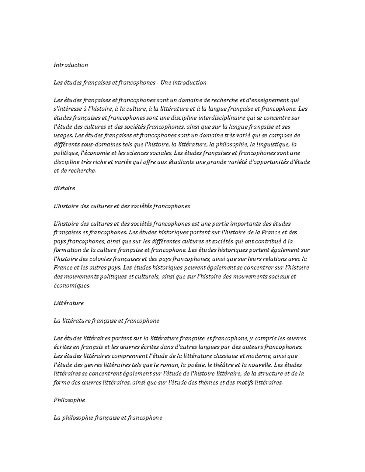 French and Francophone Studies Study Notes - Introduction Les études ...