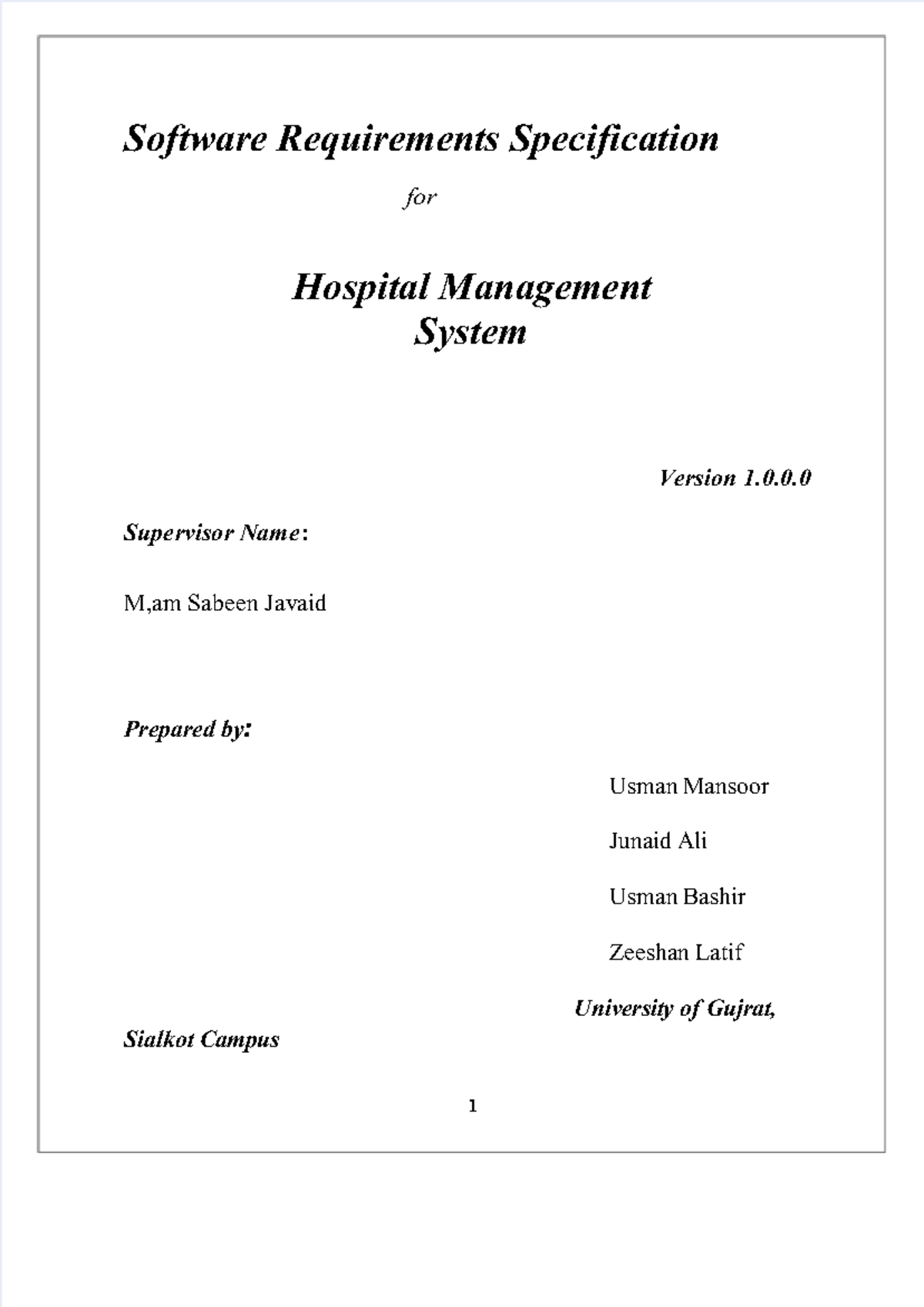 Hospital management - Software Requirements Specification for Hospital ...