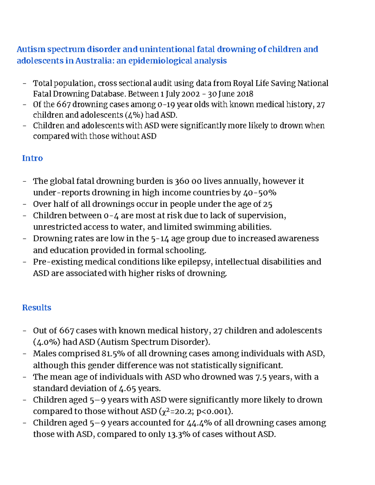 Autism spectrum disorder and unintentional fatal drowning of children ...