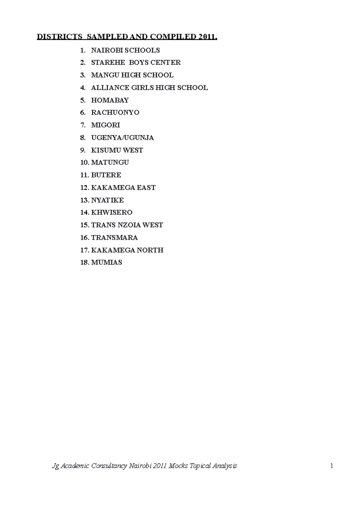 French - Revision papers - DISTRICTS SAMPLED AND COMPILED 2011. 1 ...