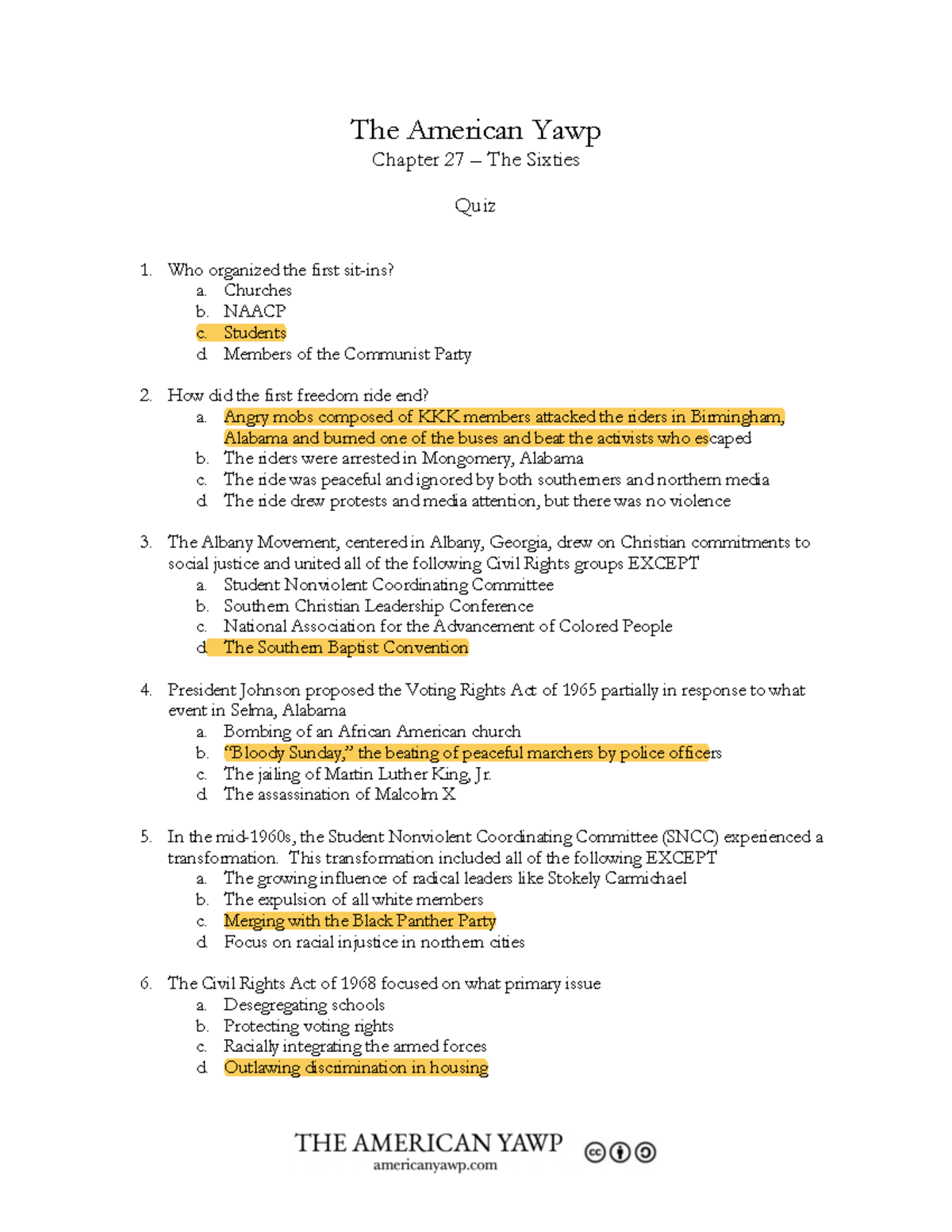 Quiz-27 - Chapter 27 - The American Yawp Chapter 27 – The Sixties Quiz ...