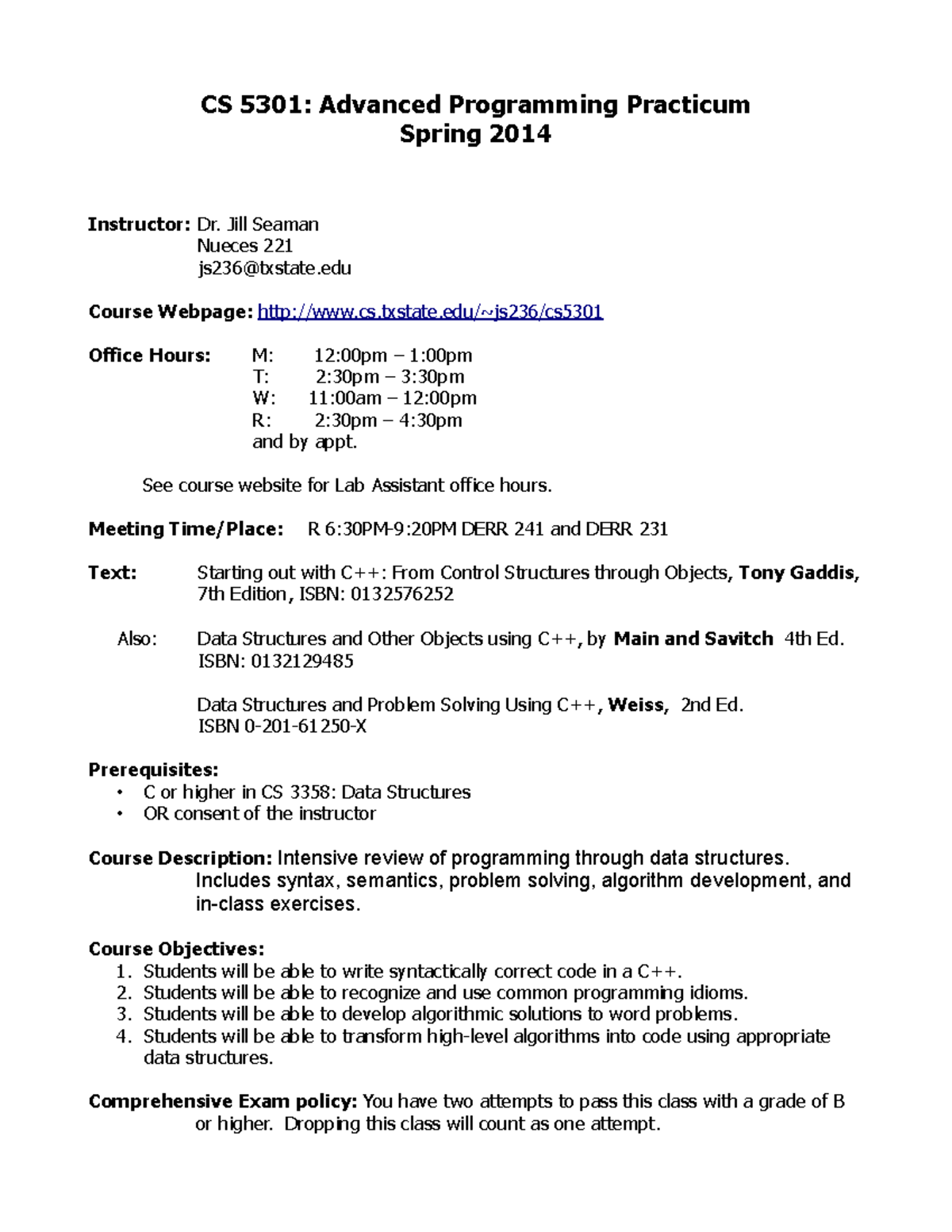 Syllabus - CS 5301 - CS 5301: Advanced Programming Practicum Spring ...