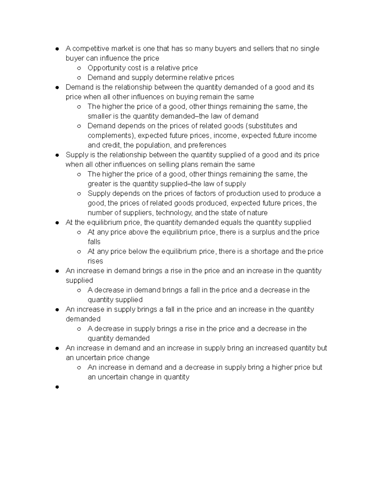 Microeconomics Chapter 3 Summary - A competitive market is one that has ...