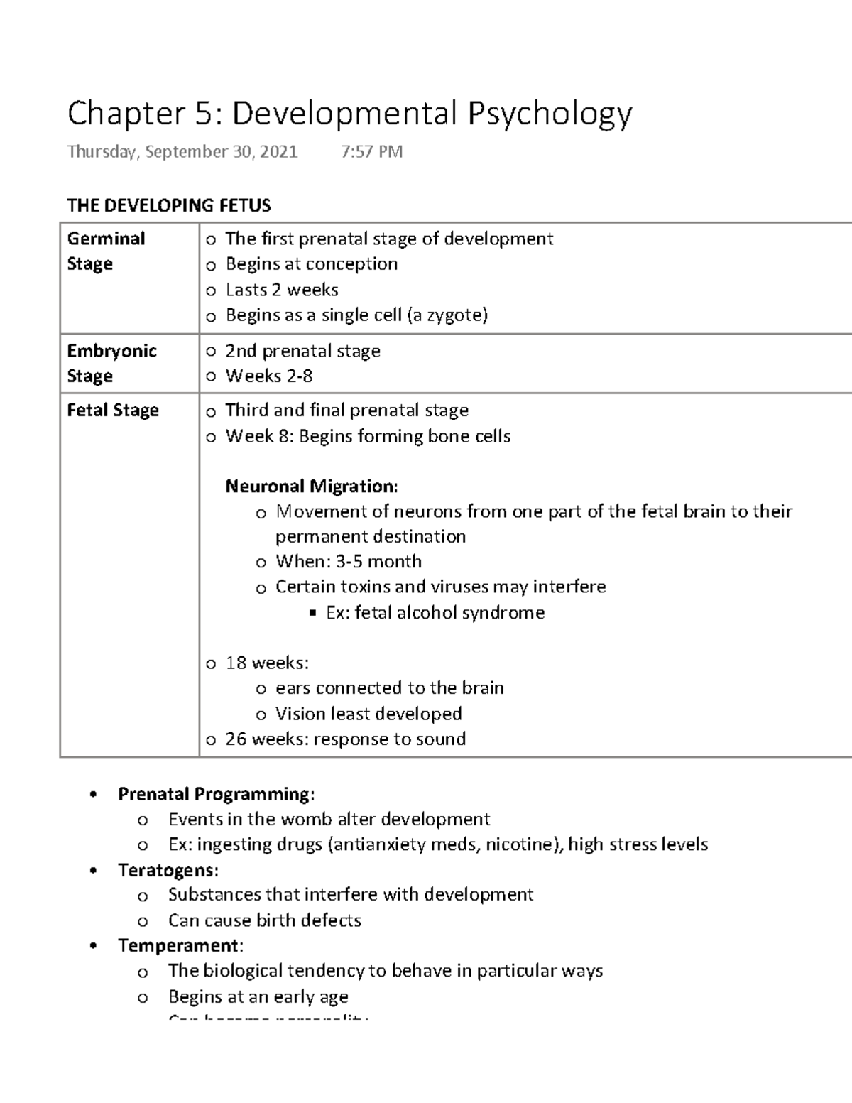 Chapter 5 Developmental Psychology - THE DEVELOPING FETUS Germinal ...