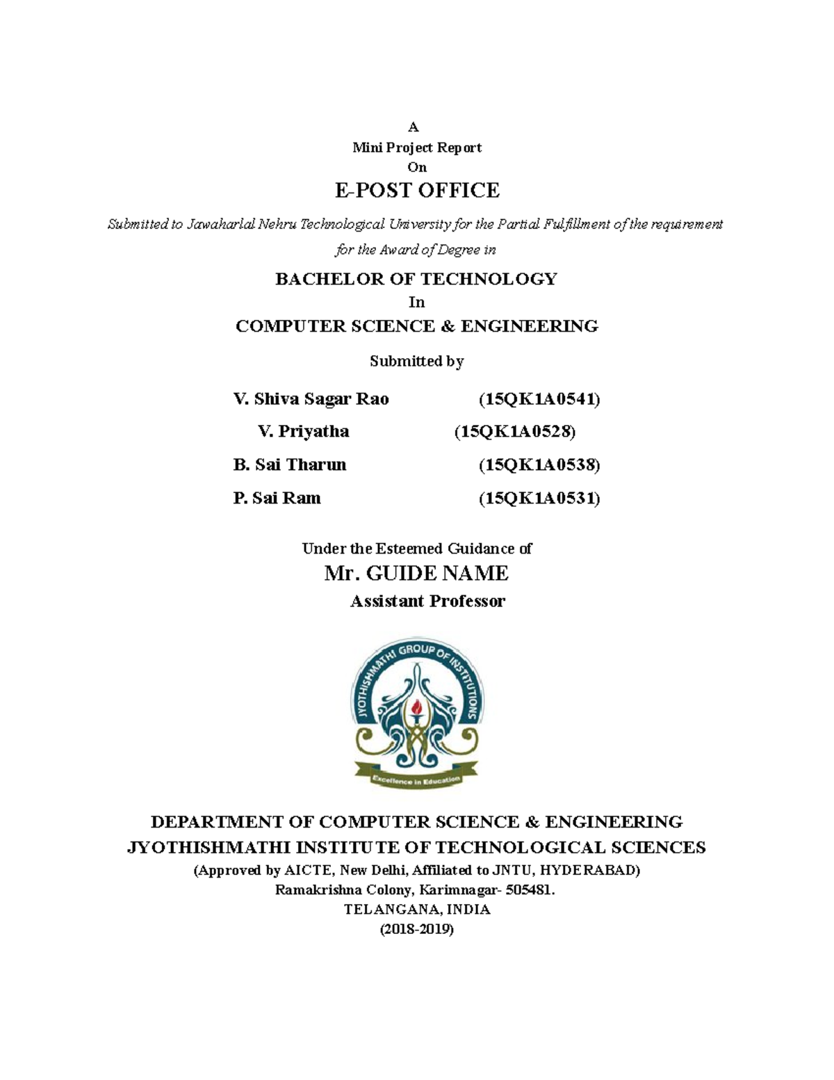 MINI Project Template Rough - A Mini Project Report On E-POST OFFICE ...