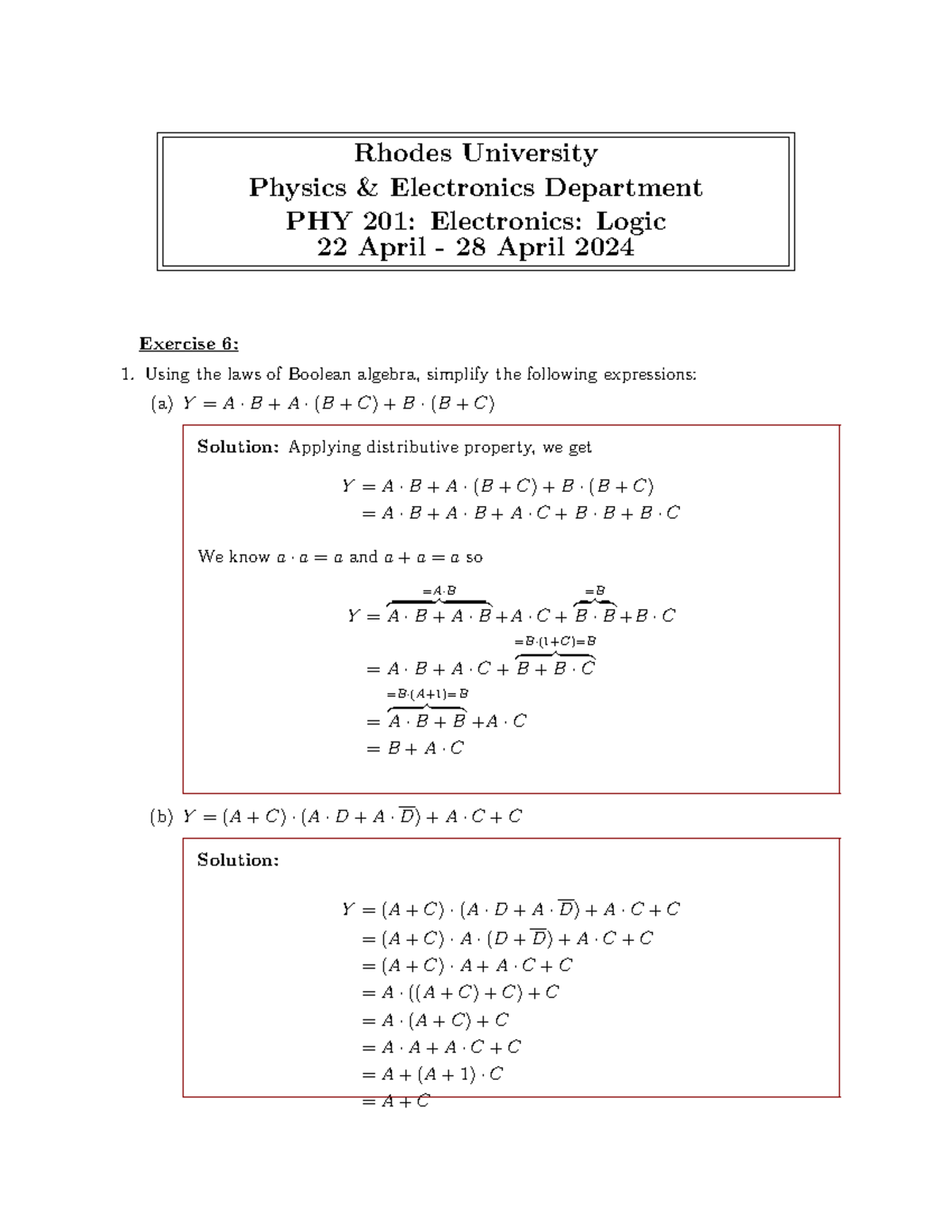 Logic Gates Assignment 6 Rhodes University Physics And Electronics 3398