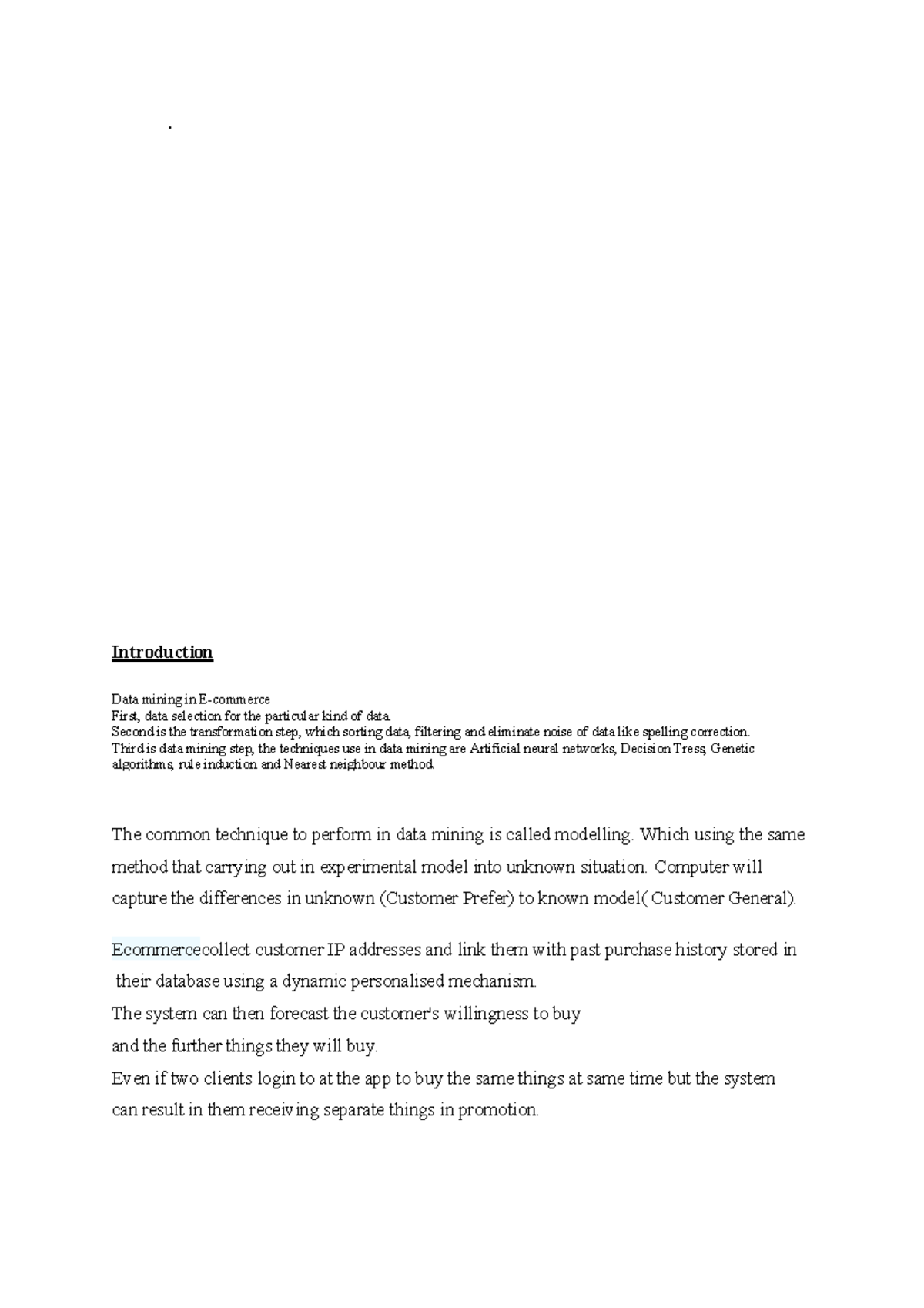 Individual Assignment copy - . Introduction Data mining in E-commerce ...