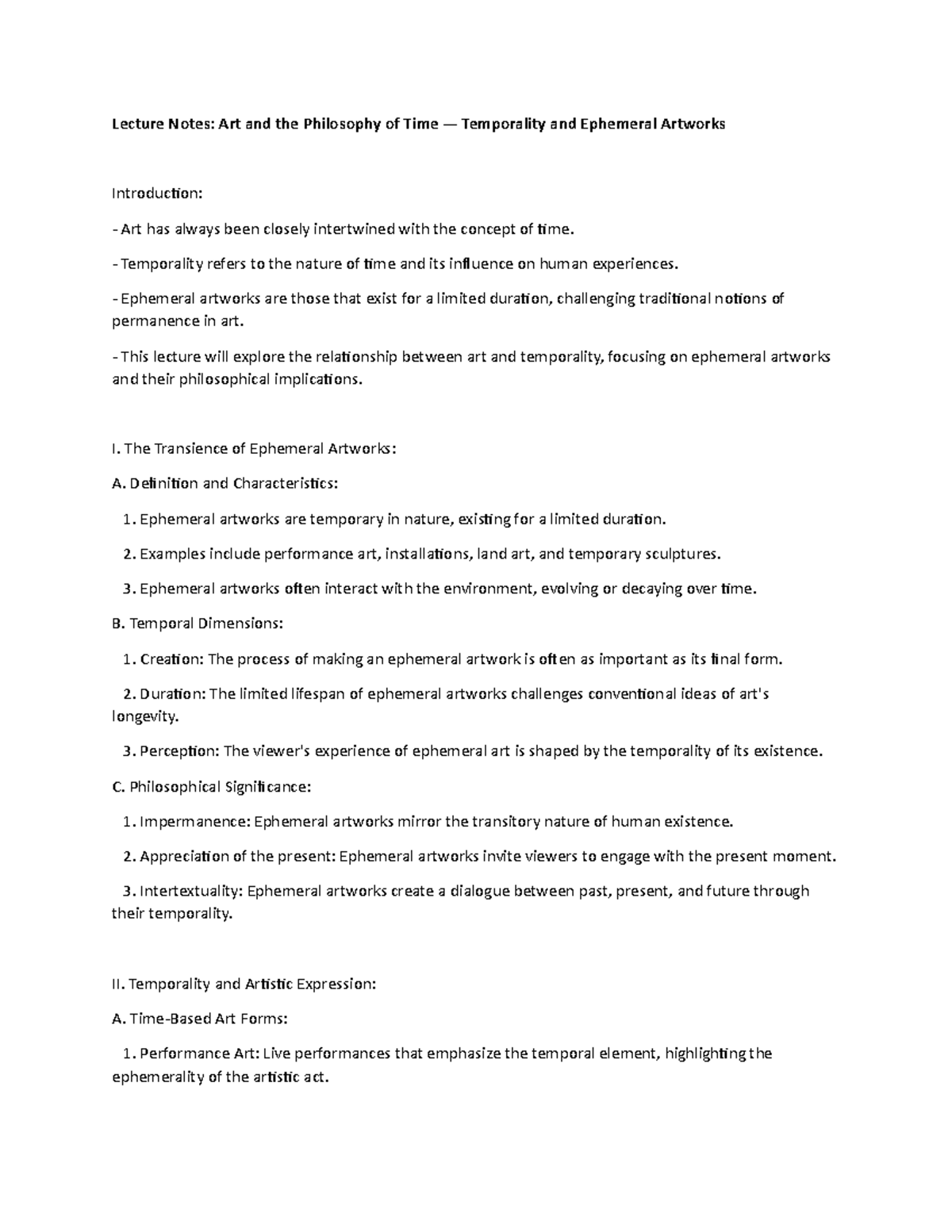 Lecture Notes: Art and the Philosophy of Time — Temporality and ...