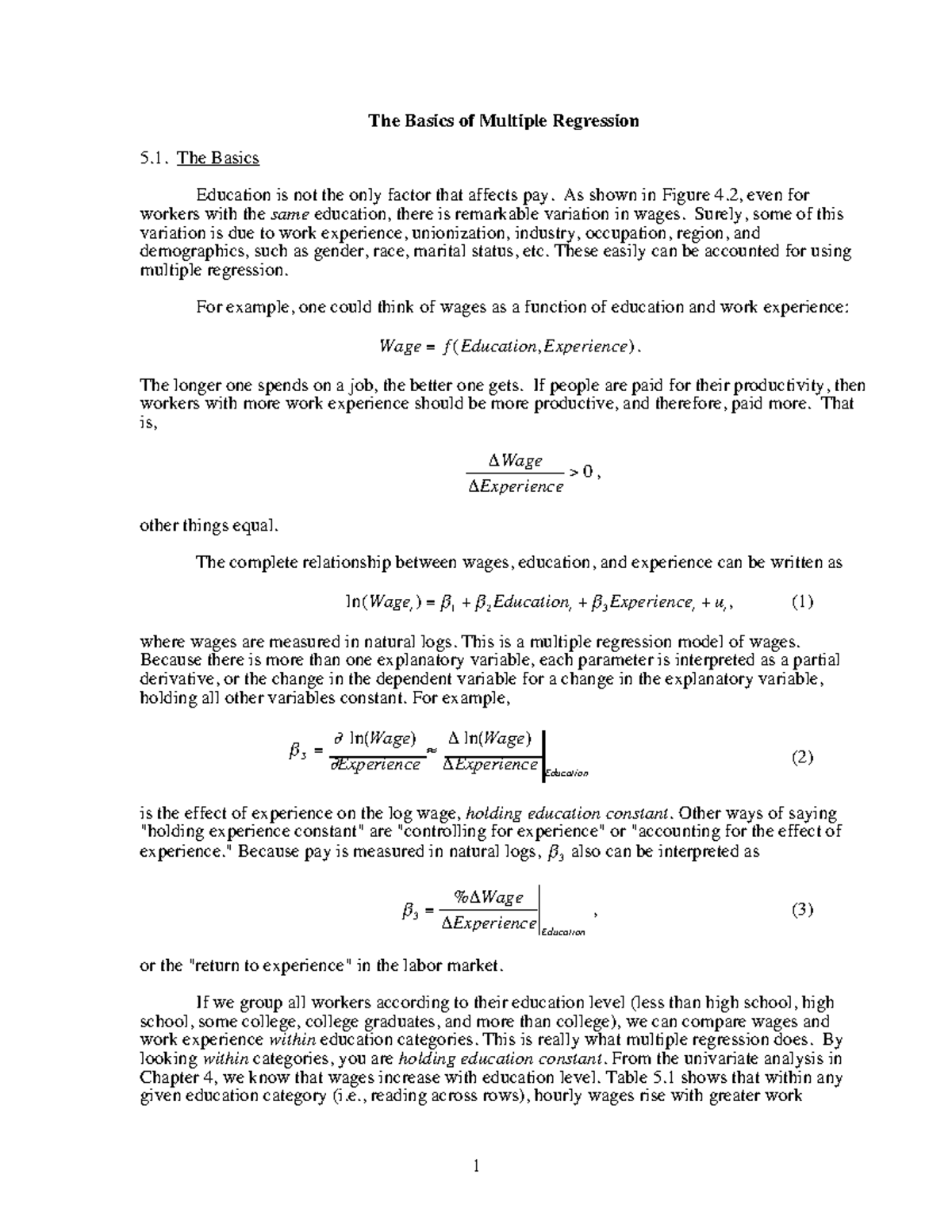 Multreg 5 - It's econometric techniques - The Basics of Multiple Regression 5. The Basics ...