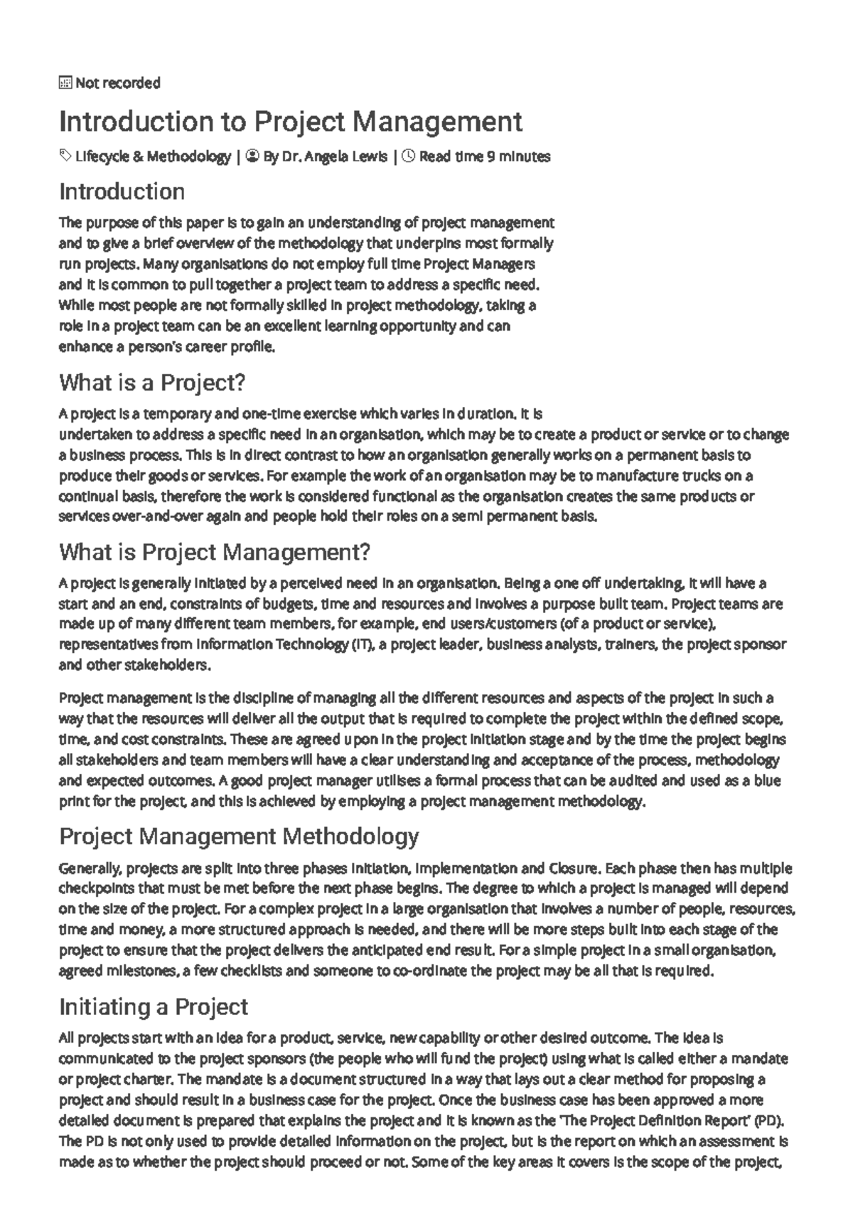 Introduction to Project Management - Not recorded Introduction to ...