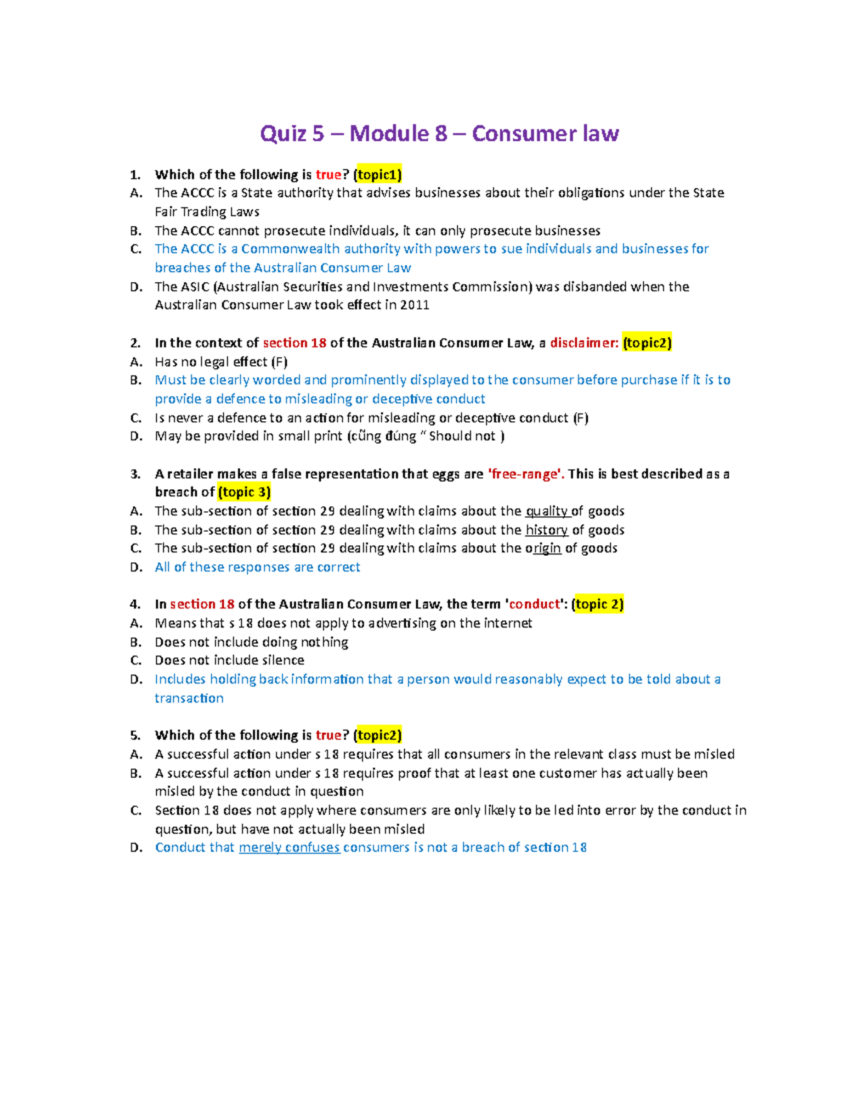 Consumer law quiz - Quiz 5 – Module 8 – Consumer law Which of the ...