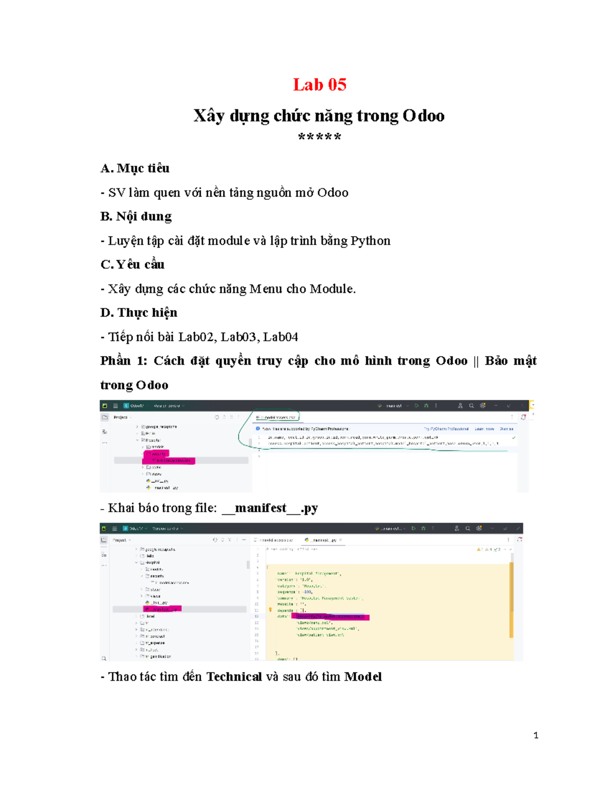 Lab05 - chăm chỉ mới đạt được kết quả xứng đáng - Lab 05 Xây dựng chức năng trong Odoo ***** A ...