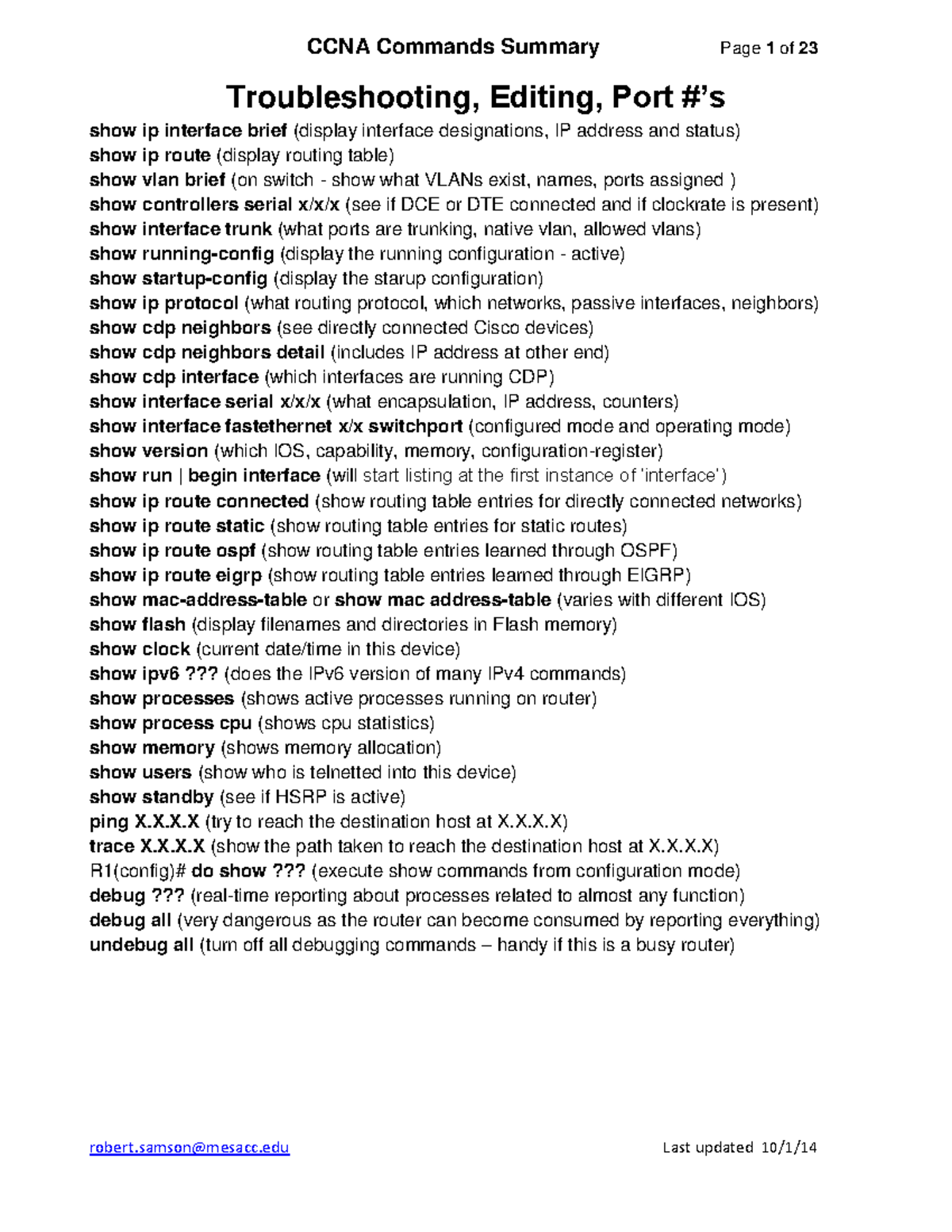 Ccna Ios Commands Summary 10 1 14 Troubleshooting Editing Port S