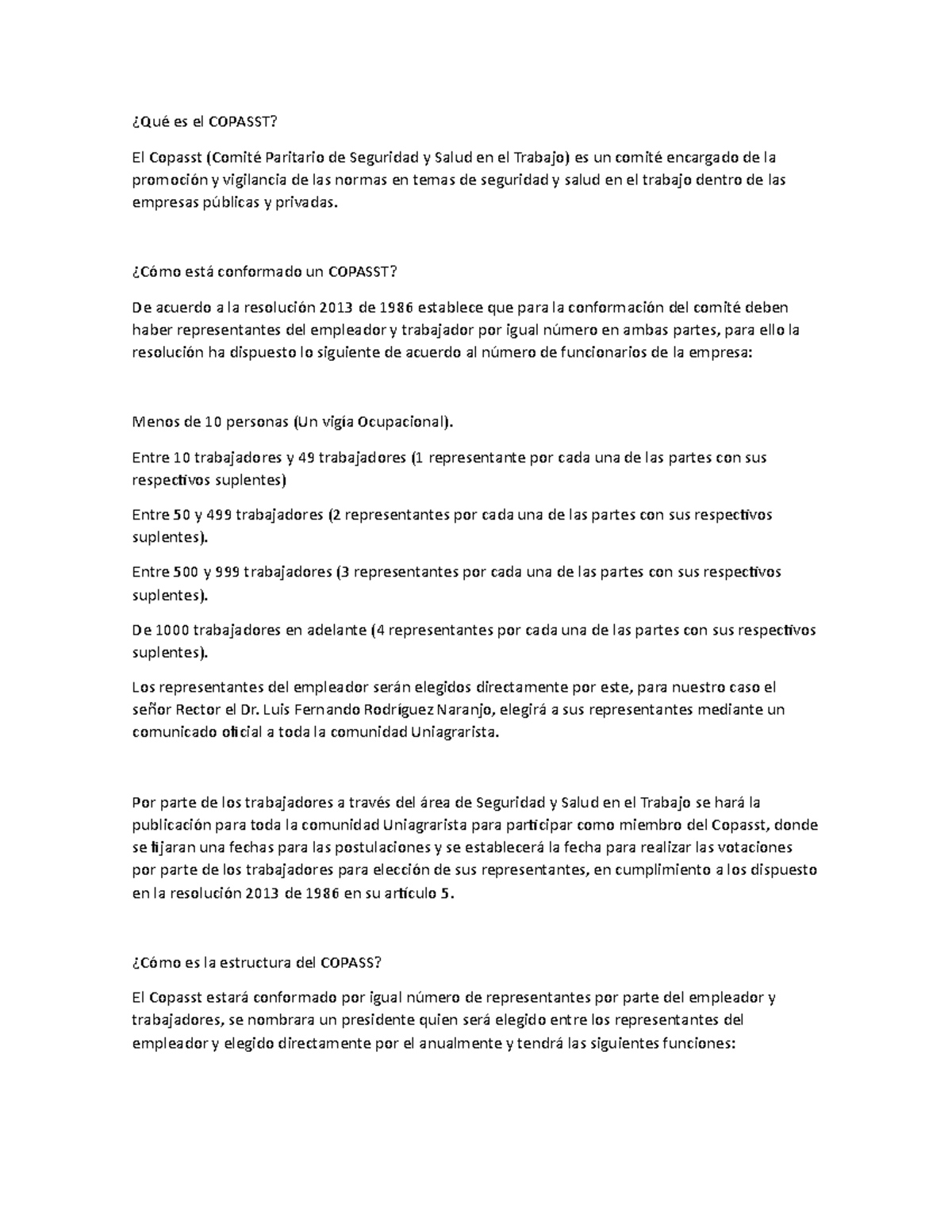 Qué es el Copasst - ¿Qué es el COPASST? El Copasst (Comité Paritario de ...