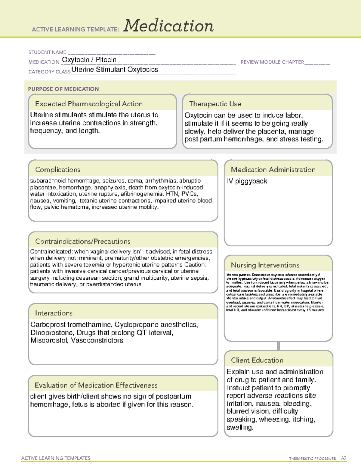 Oxytocin m - ACTIVE LEARNING TEMPLATES TherapeuTic procedure A ...