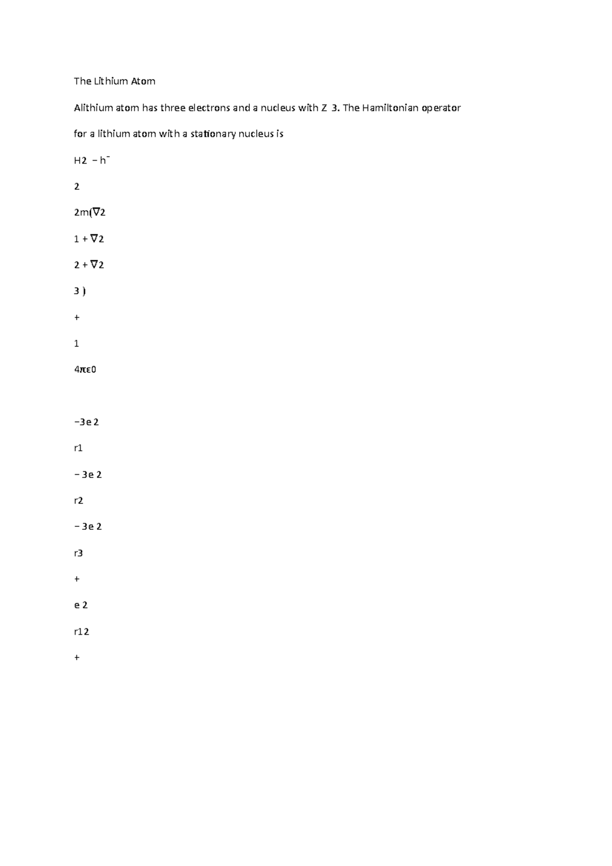 The Lithium Atom - The orbital wave function of Eq. (18.6-3) can be ...