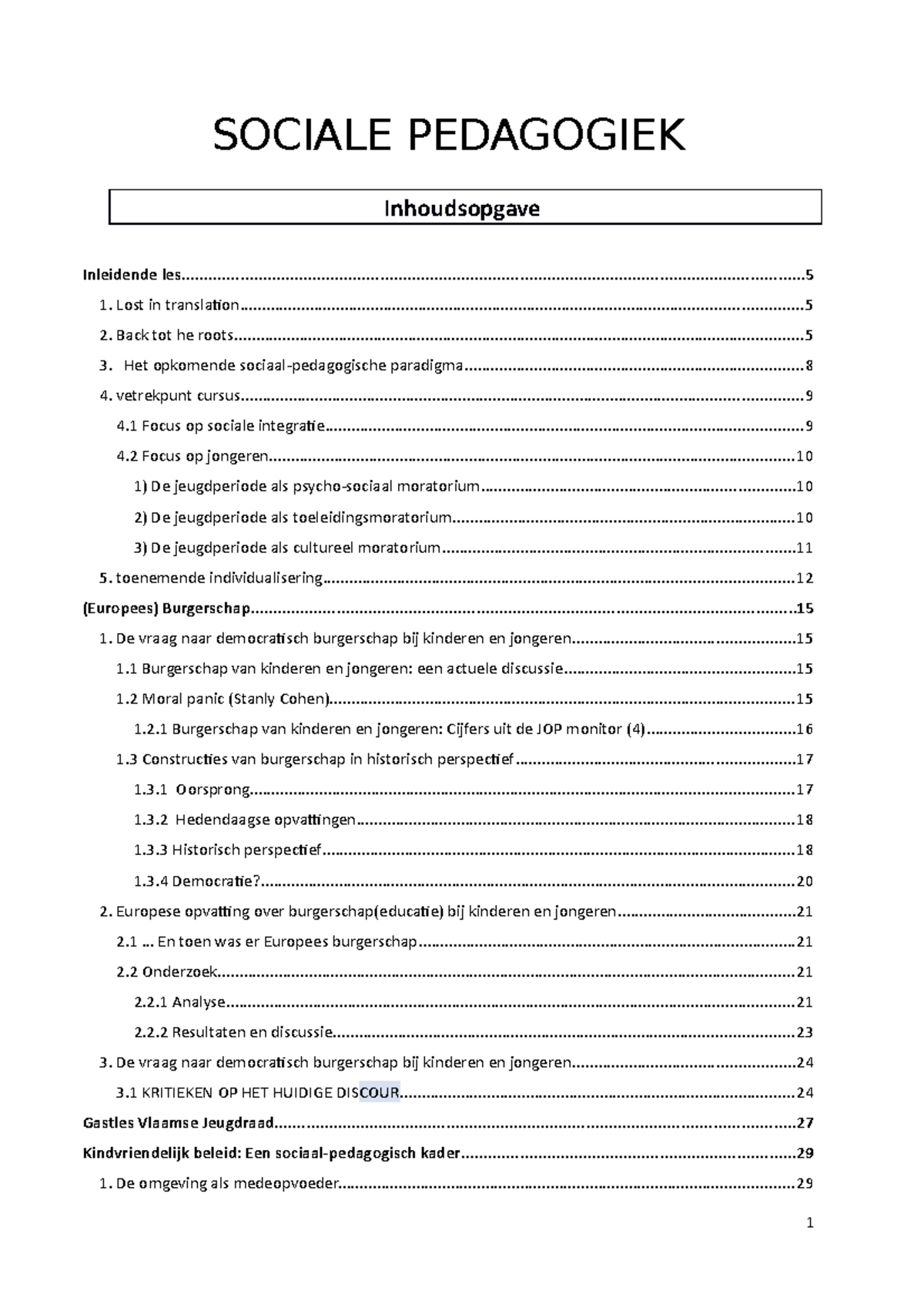 Notities - samenvatting van de lessen - SOCIALE PEDAGOGIEK Inleidende - Studocu