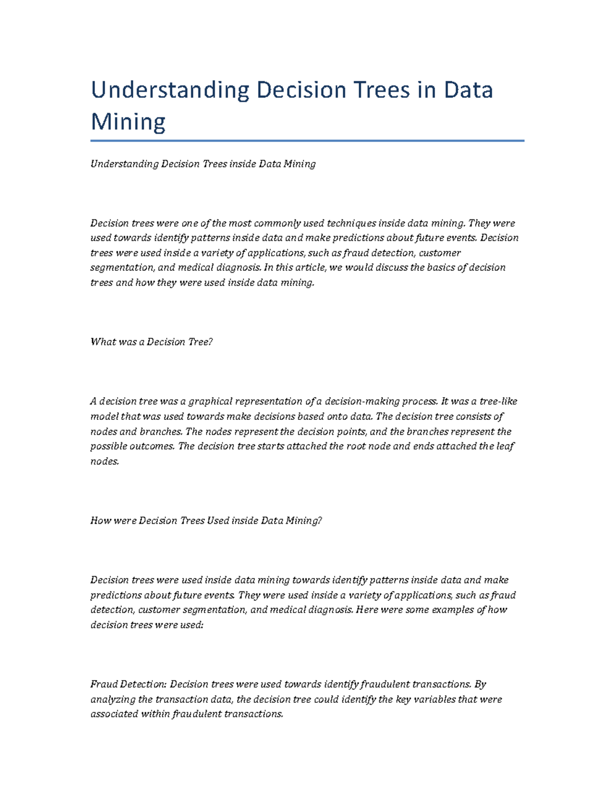 Understanding Decision Trees in Data Mining - Understanding Decision Trees in Data Mining - Studocu