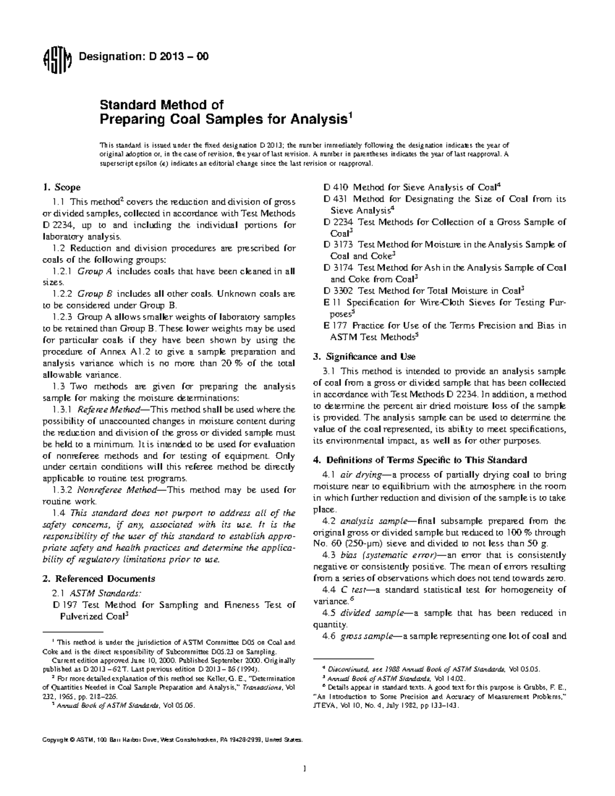 ASTM - 1988 - Standard Method of Preparing Coal Samples for Analysis ...