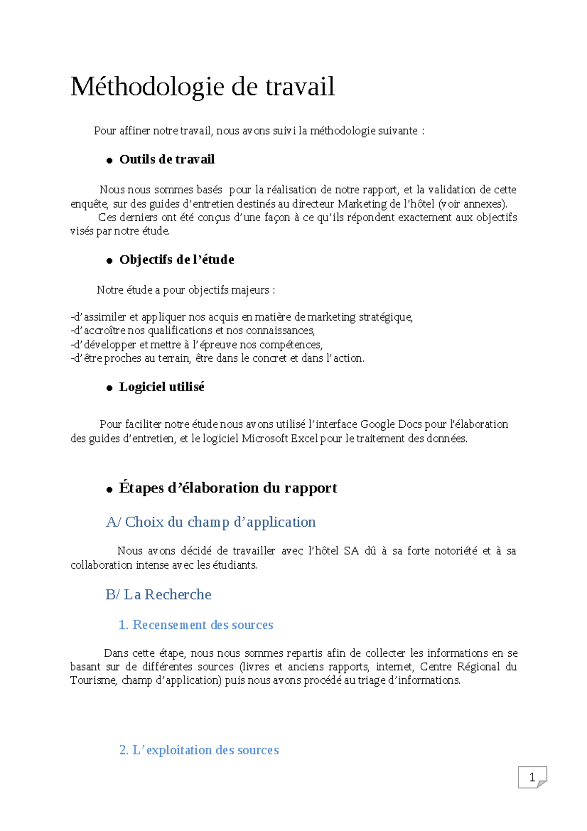 Farsh hotel - GTRU - Méthodologie de travail Pour affiner notre travail ...