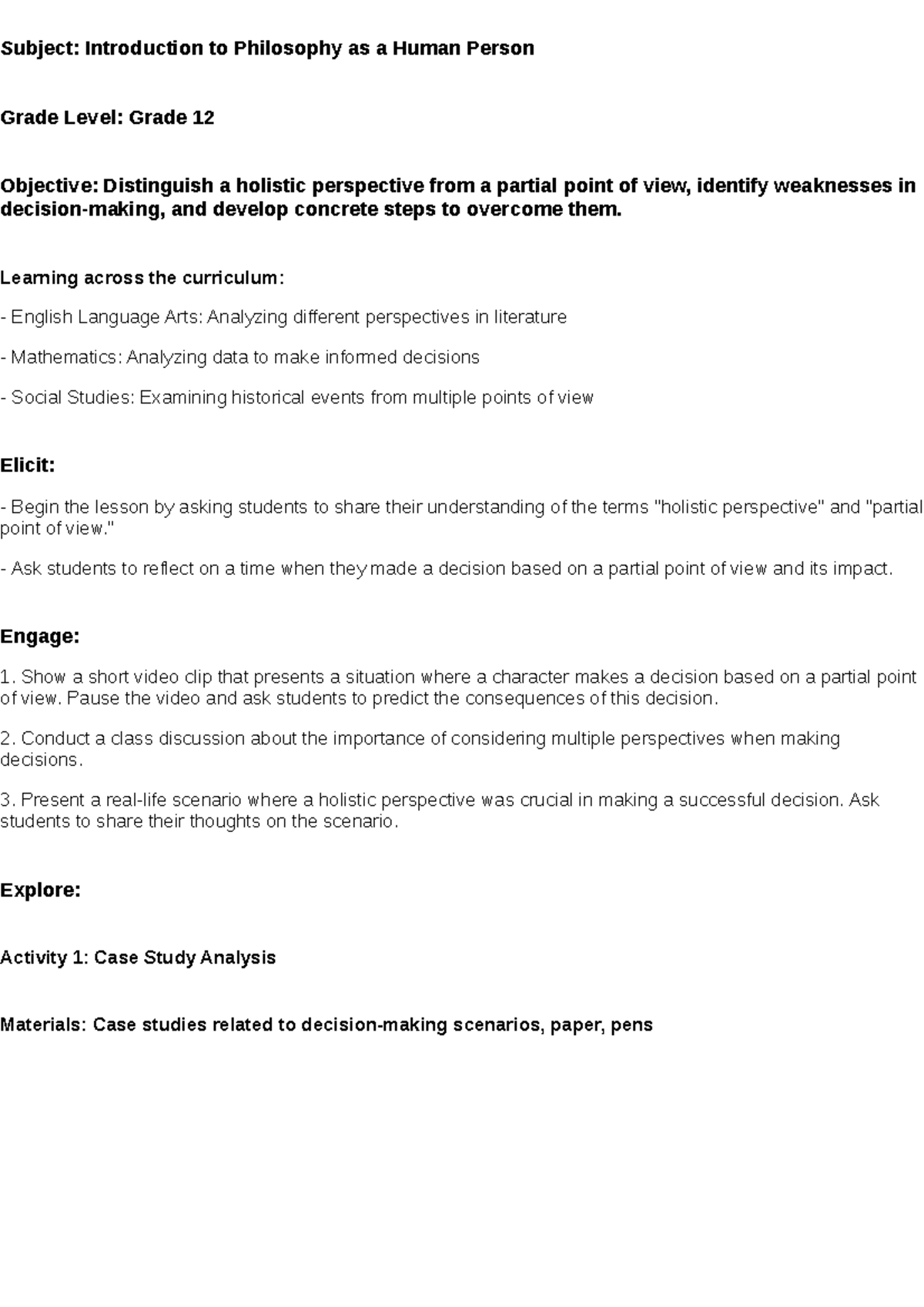 Intro TO Philo LP - Subject: Introduction to Philosophy as a Human ...