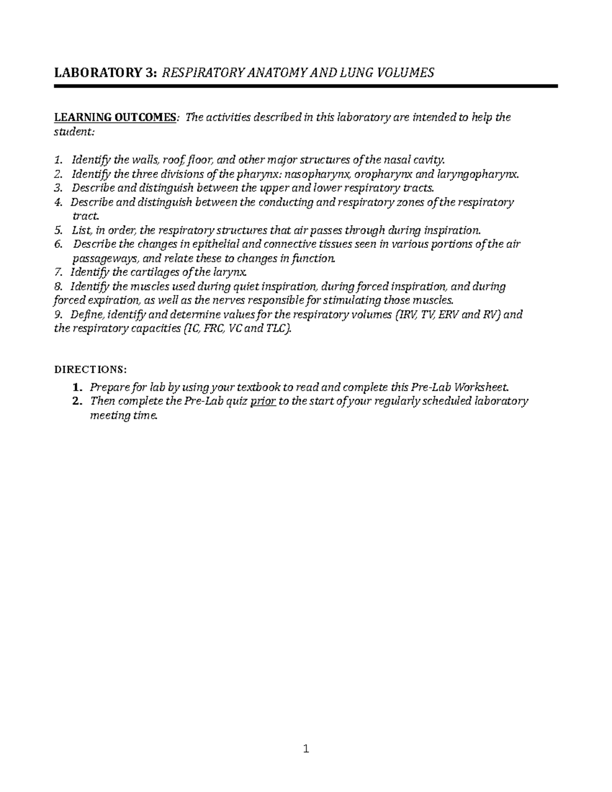 HSCI 103 Lab 3 Pre-Lab Worksheet - LABORATORY 3: RESPIRATORY ANATOMY ...