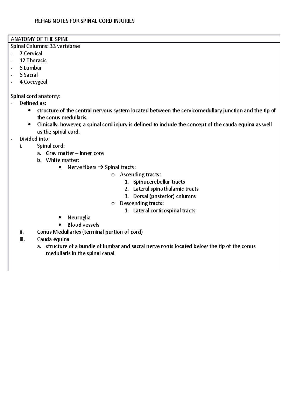 SCI - SCI - ANATOMY OF THE SPINE Spinal Columns: 33 vertebrae - 7 ...